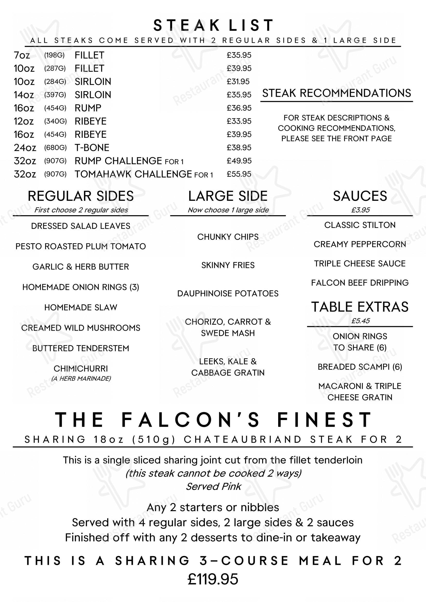 Menu at The Falcon Steakhouse, Wotton-under-Edge