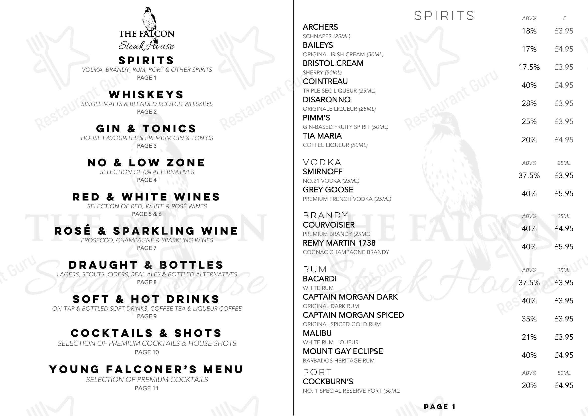 Menu at The Falcon Steakhouse, Wotton-under-Edge
