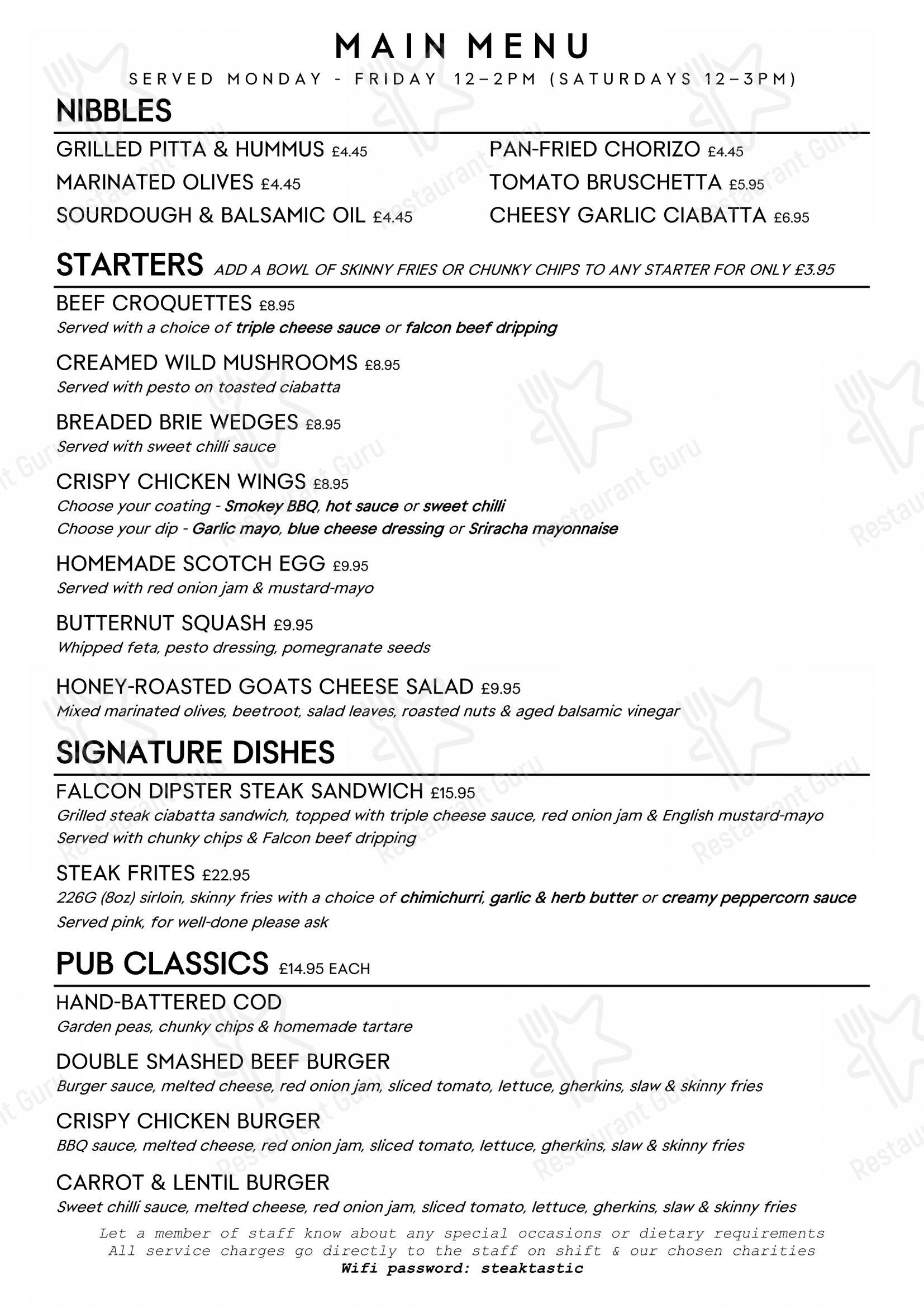 Menu at The Falcon Steakhouse, Wotton-under-Edge