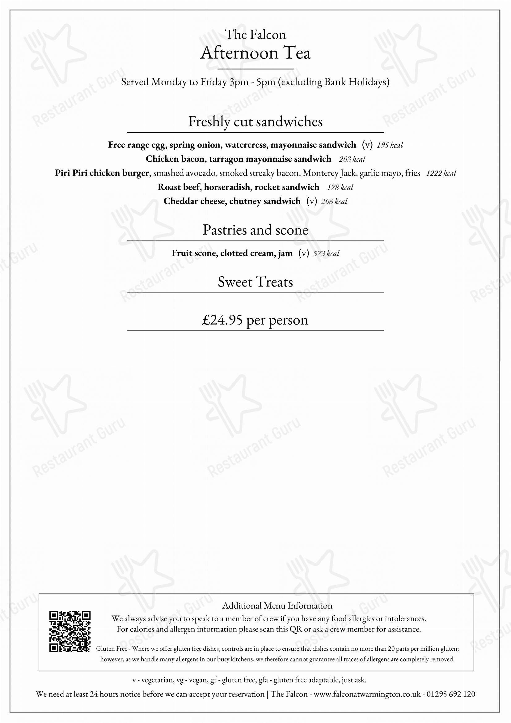 Menu at The Falcon at Warmington pub & bar, Banbury, Warwick Rd