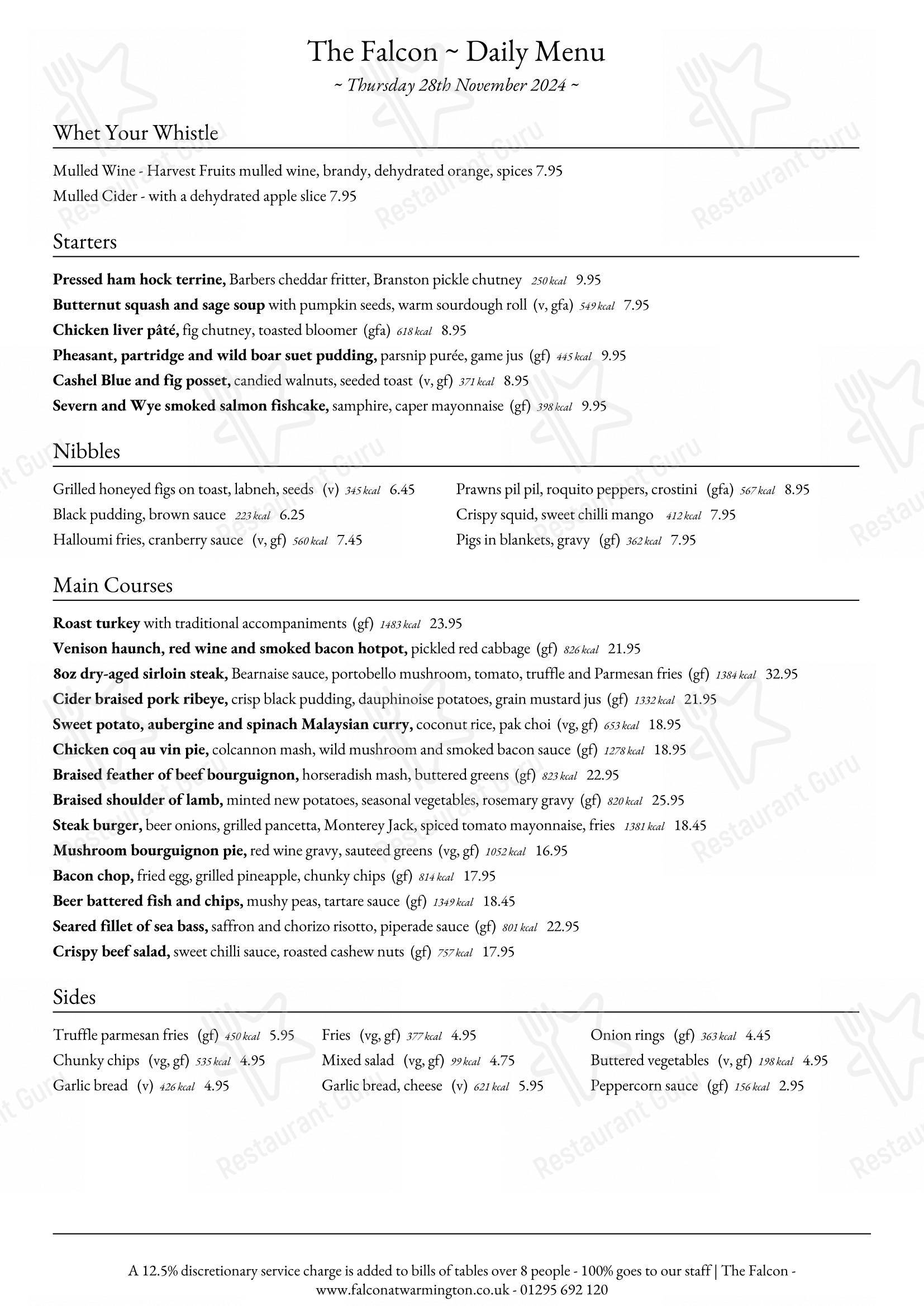 Menu at The Falcon at Warmington pub & bar, Banbury, Warwick Rd