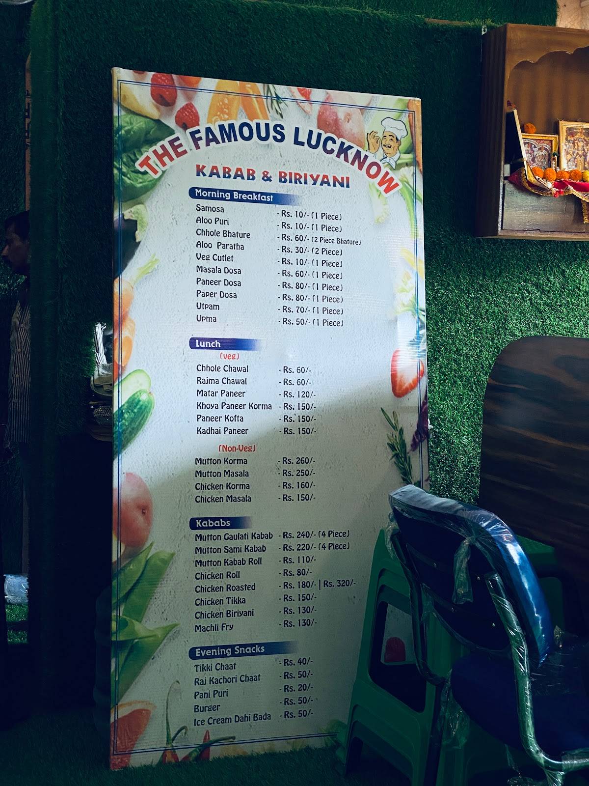Menu at The Famous Lucknow Kabab and Biriyani, Bhubaneswar