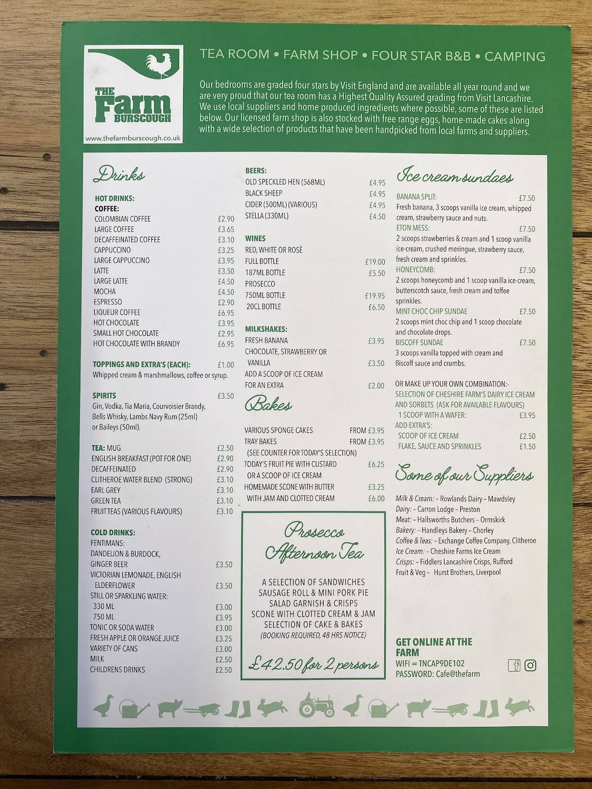 Menu at The Farm Burscough cafe, Ormskirk