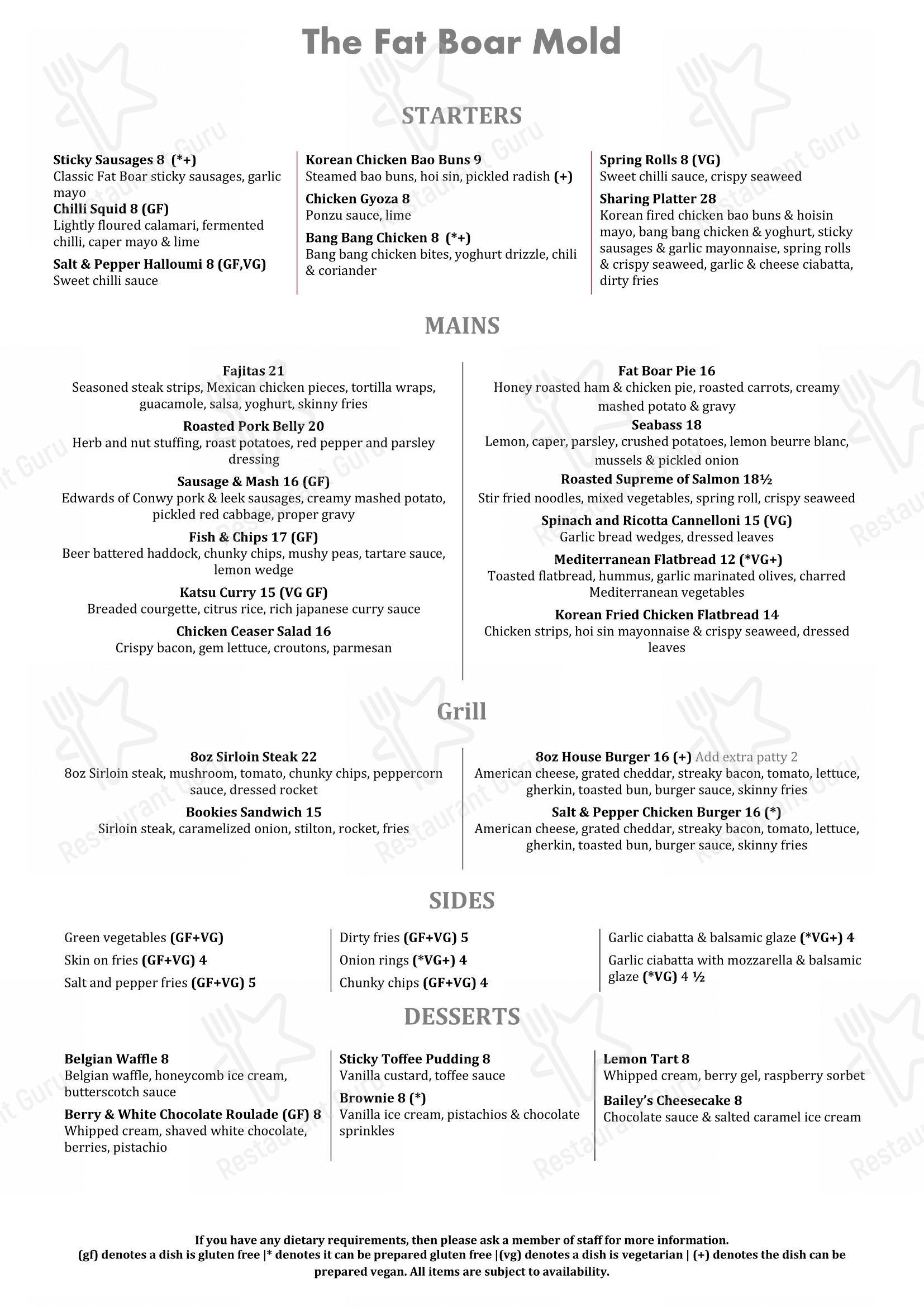 Menu at The Fat Boar pub & bar, Mold