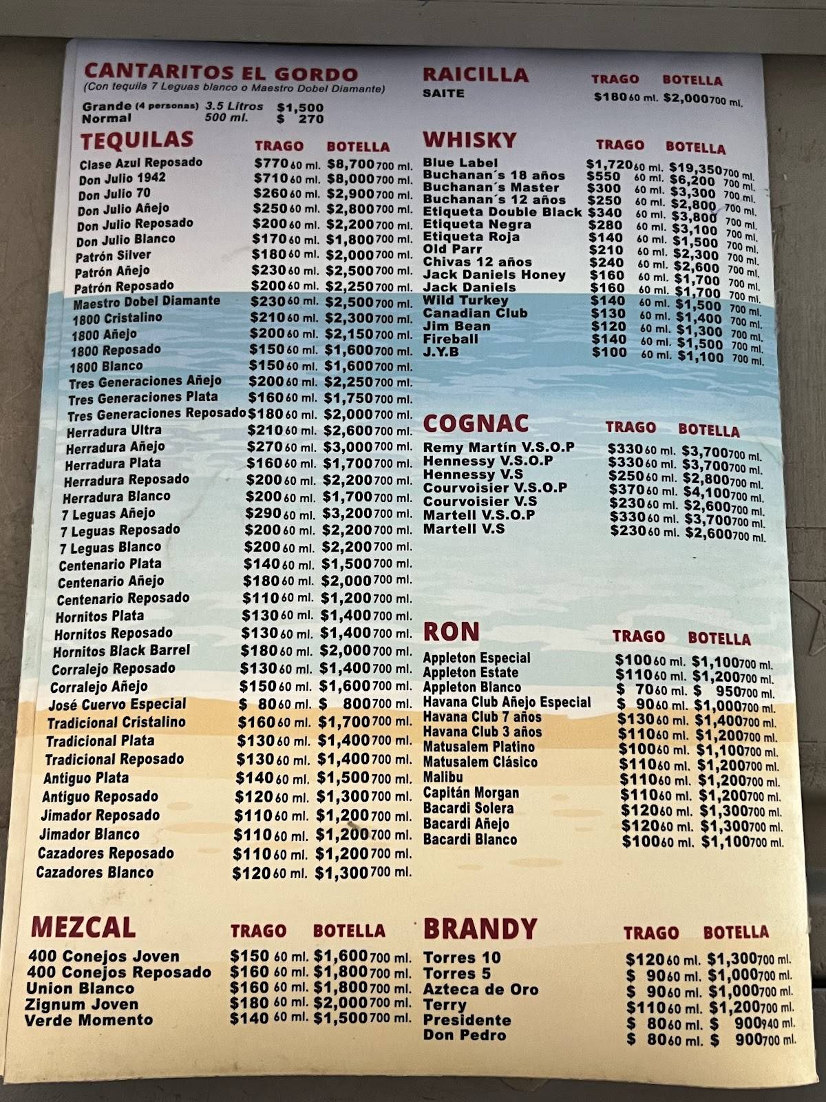 Menu at The Fat Boy Seafood restaurant, Bucerías