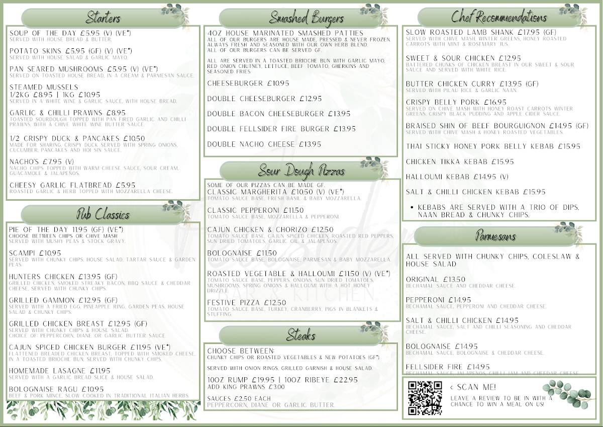 Menu at The Fellsider pub & bar, Gateshead