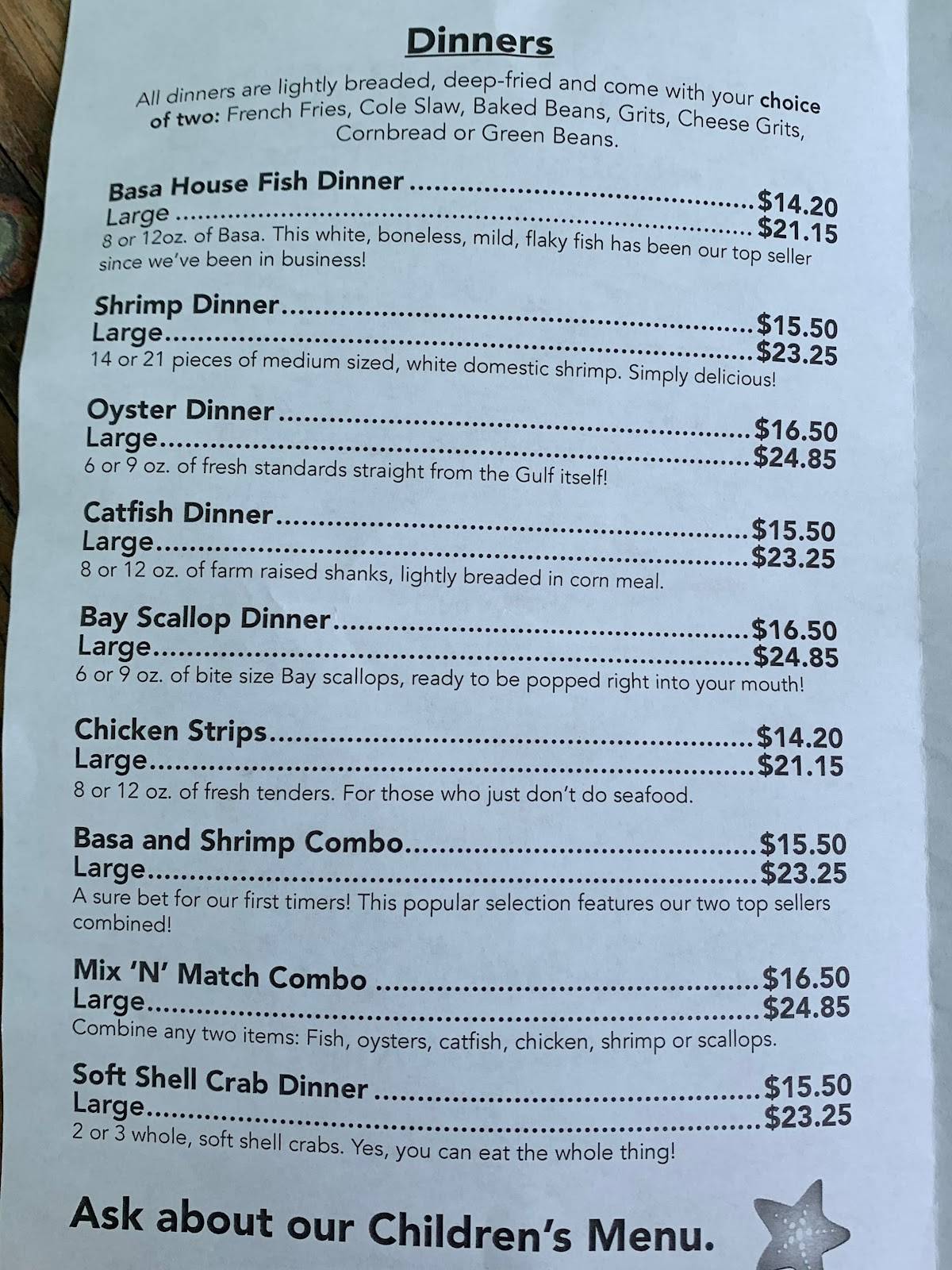 Menu at The Fish House restaurant, Ruskin, W Shell Point Rd