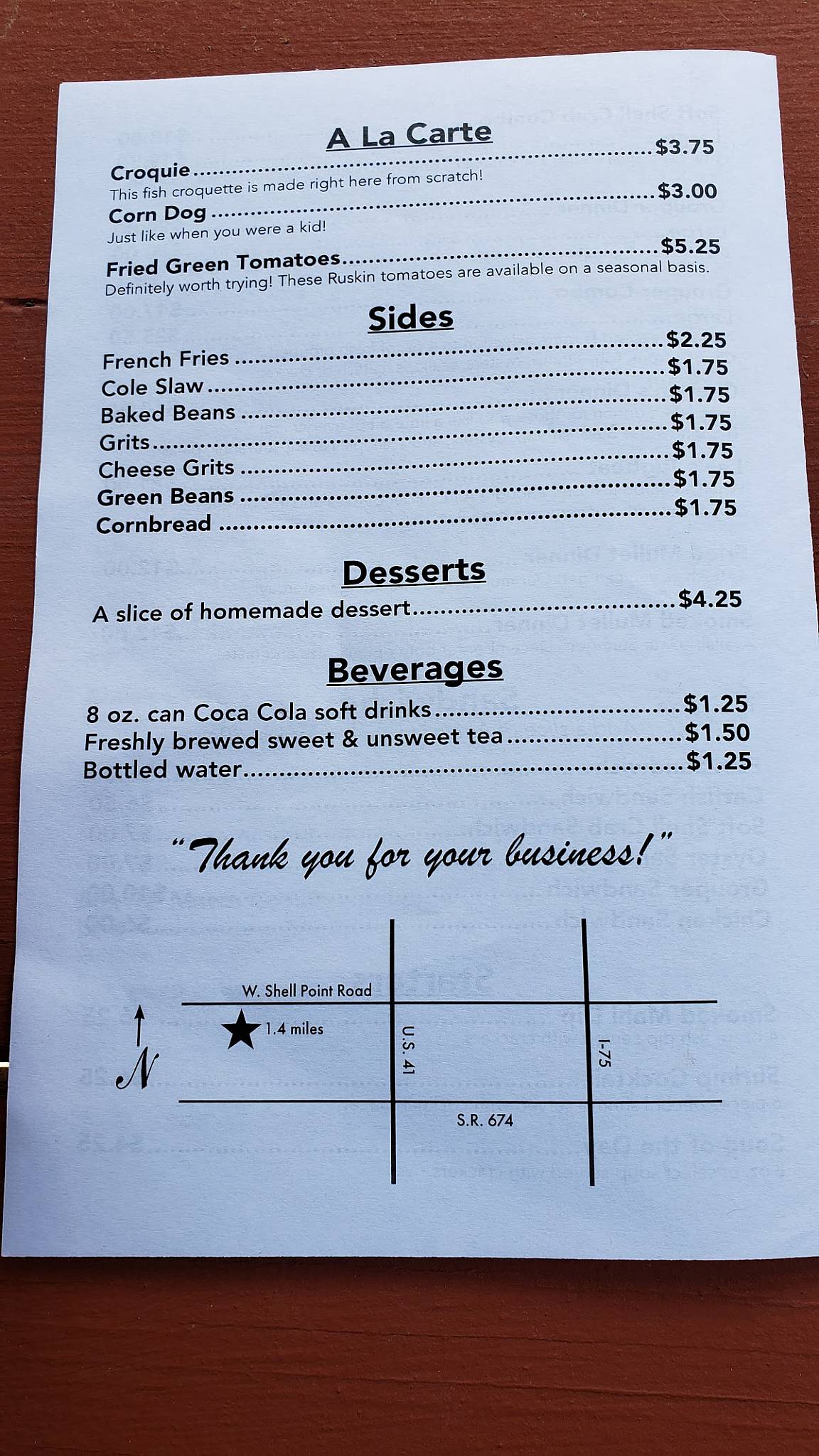 Menu at The Fish House restaurant, Ruskin, W Shell Point Rd