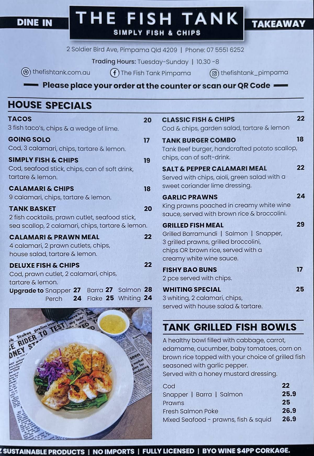 Menu at The Fish Tank - Pimpama Fish & Chippery restaurant, Pimpama