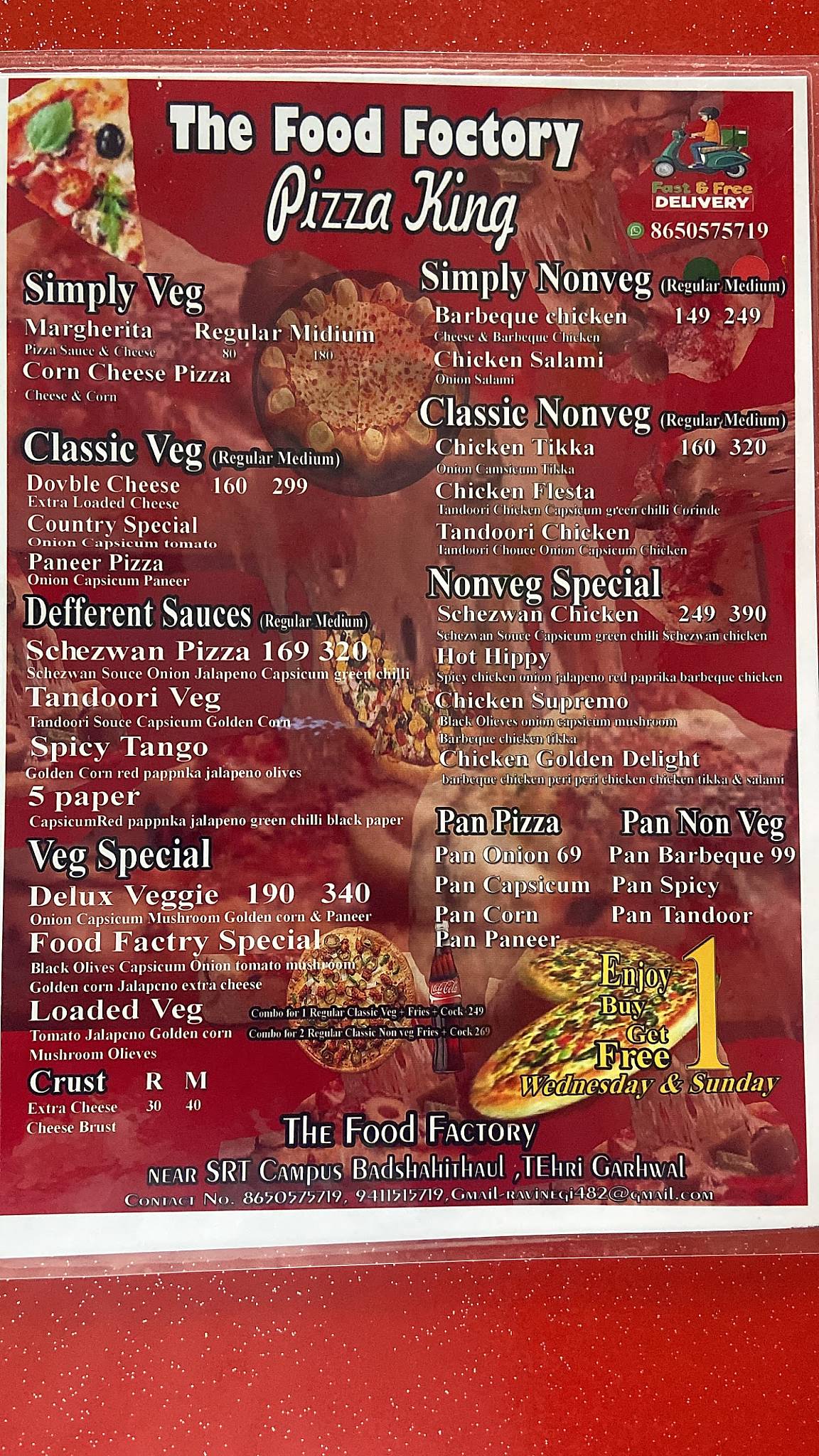 Menu at The Food Factory pizza king, Chamba, S r t campus Badshahithaul