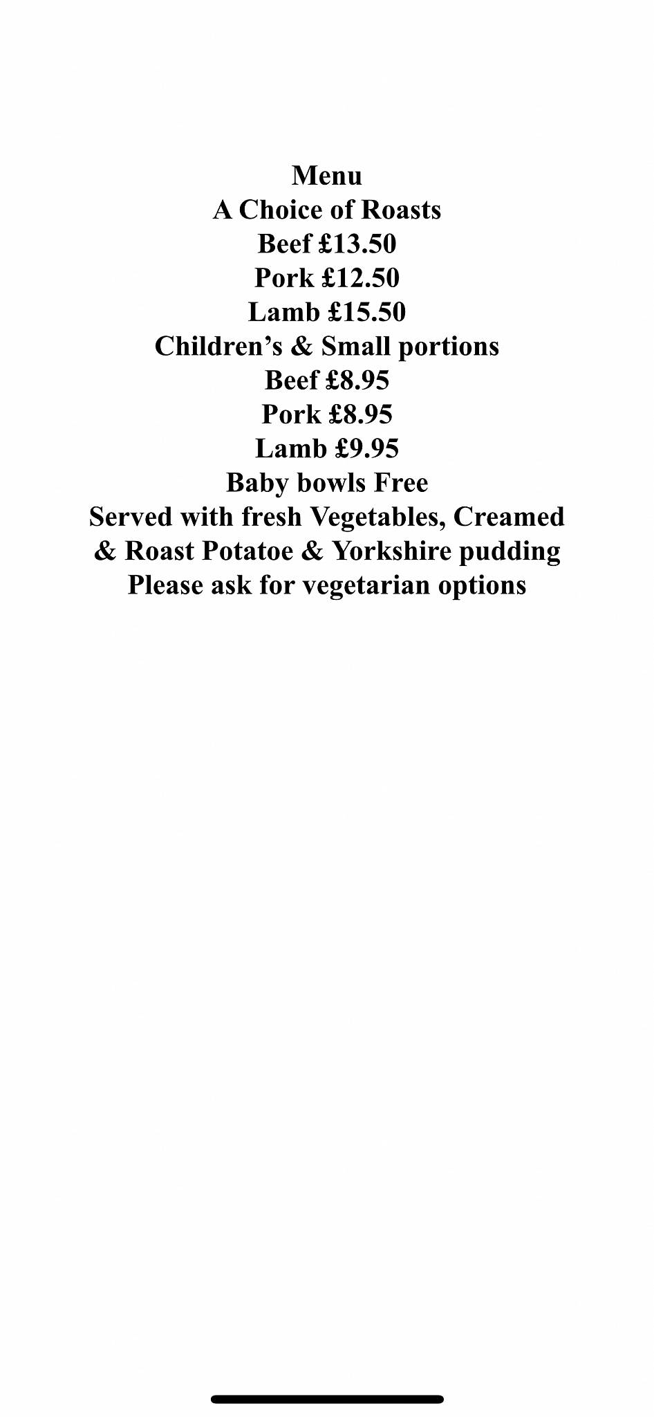 Menu at The Forge Inn pub & bar, Whitby