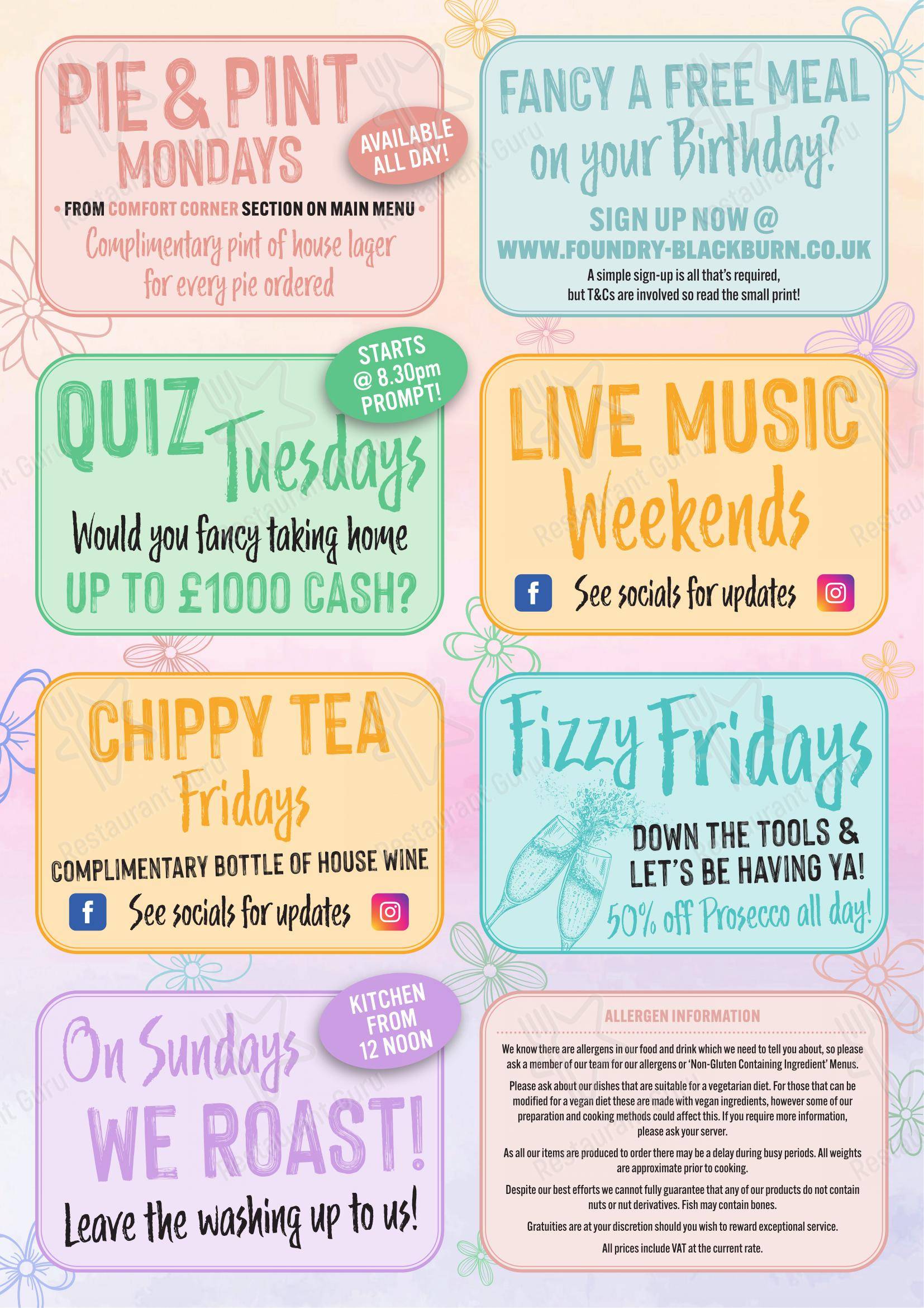 Menu at The Foundry Tap & Kitchen pub & bar, Blackburn