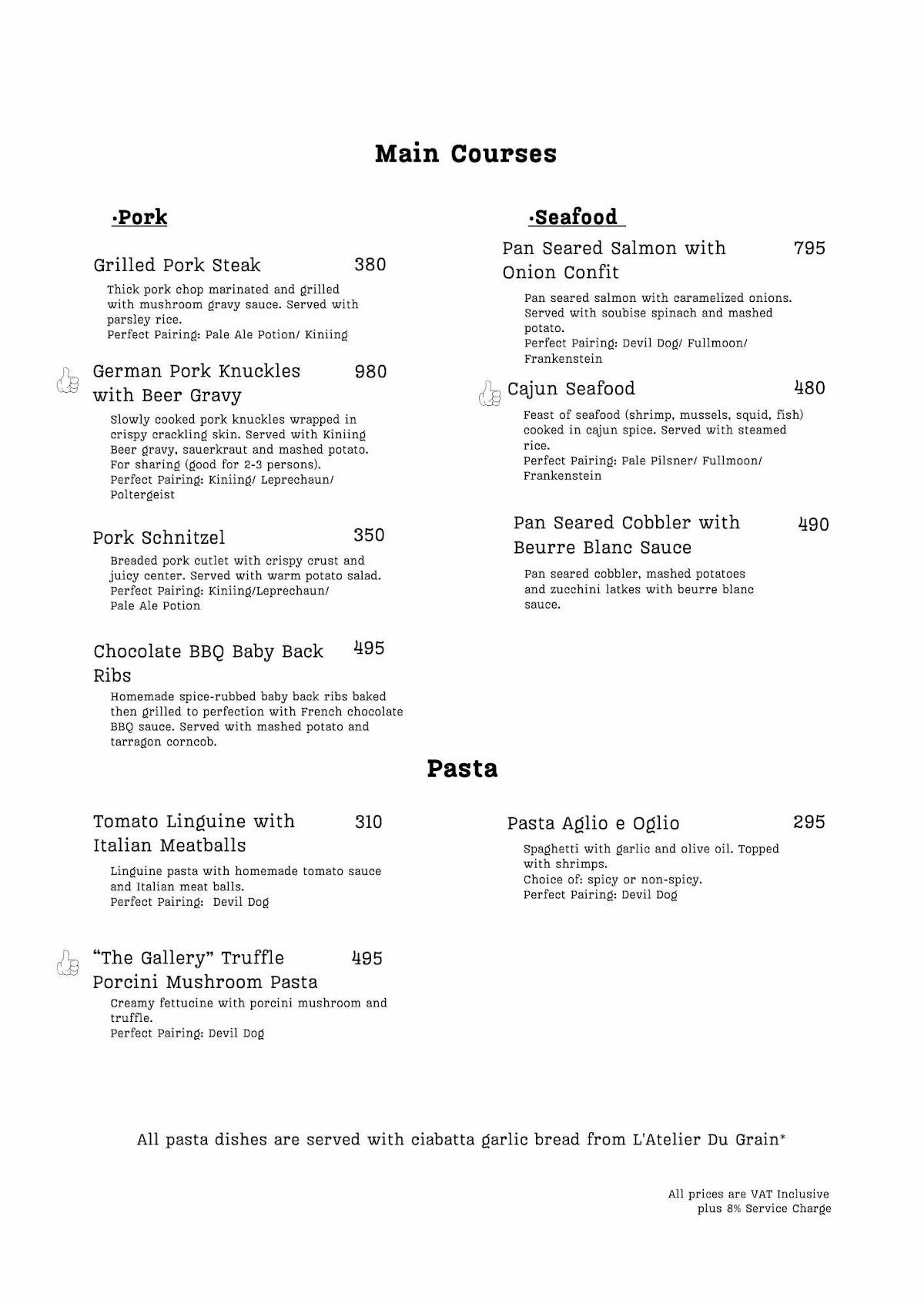 Menu at The Gallery by Witchcraft restaurant, Baguio
