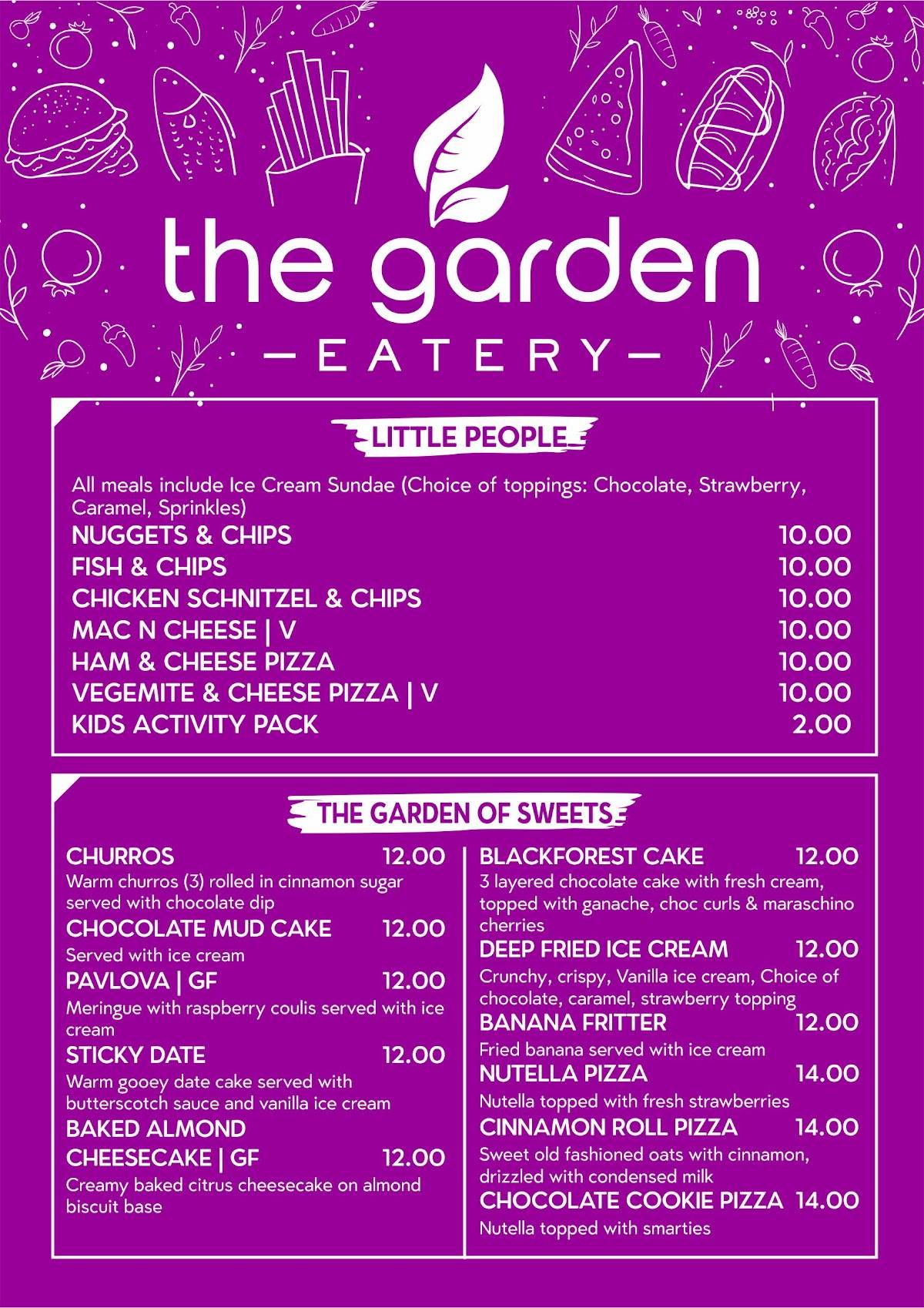 Menu at The Garden Eatery cafe, Tea Gardens