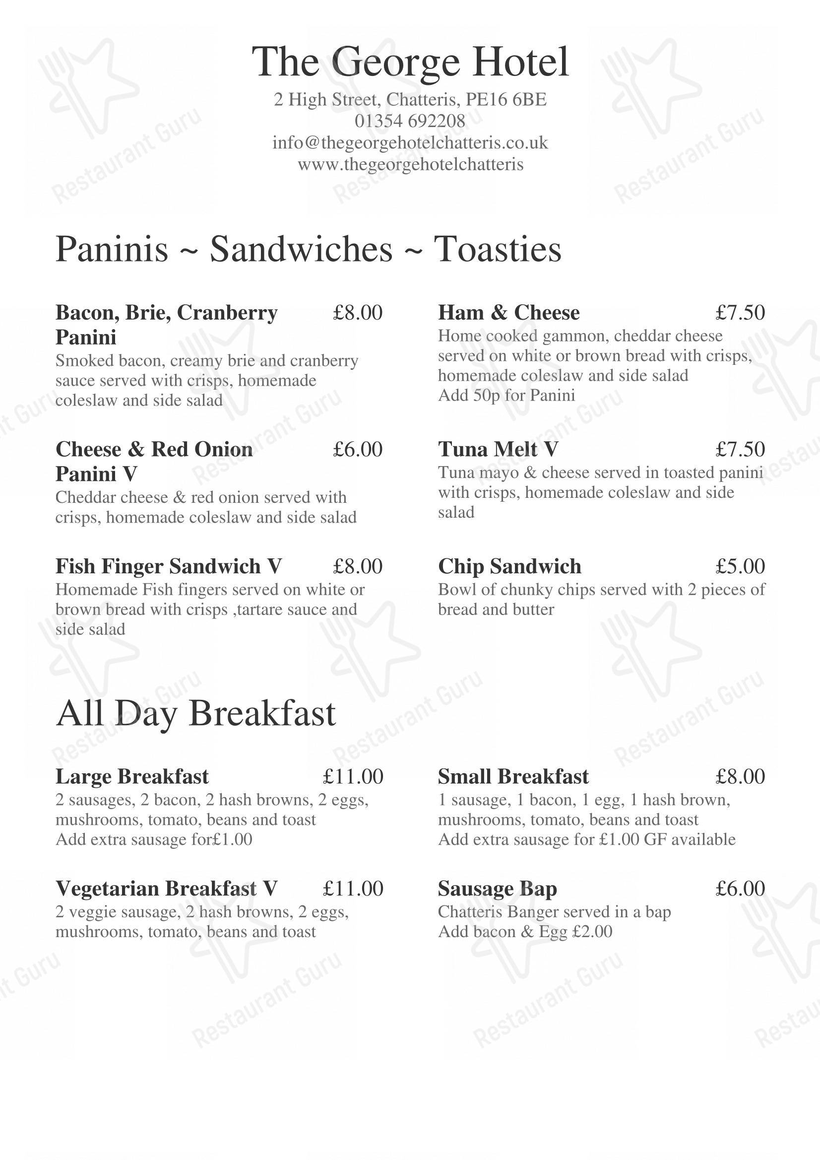 Menu at The George Hotel pub & bar, Chatteris