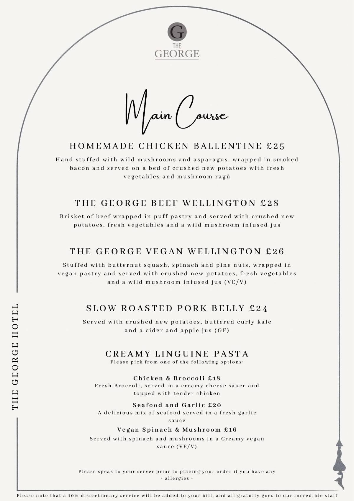 Menu at The George Hotel restaurant, Castle Cary