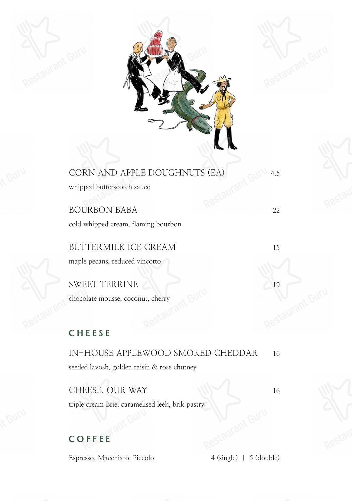 Menu at The Gidley steakhouse, Sydney