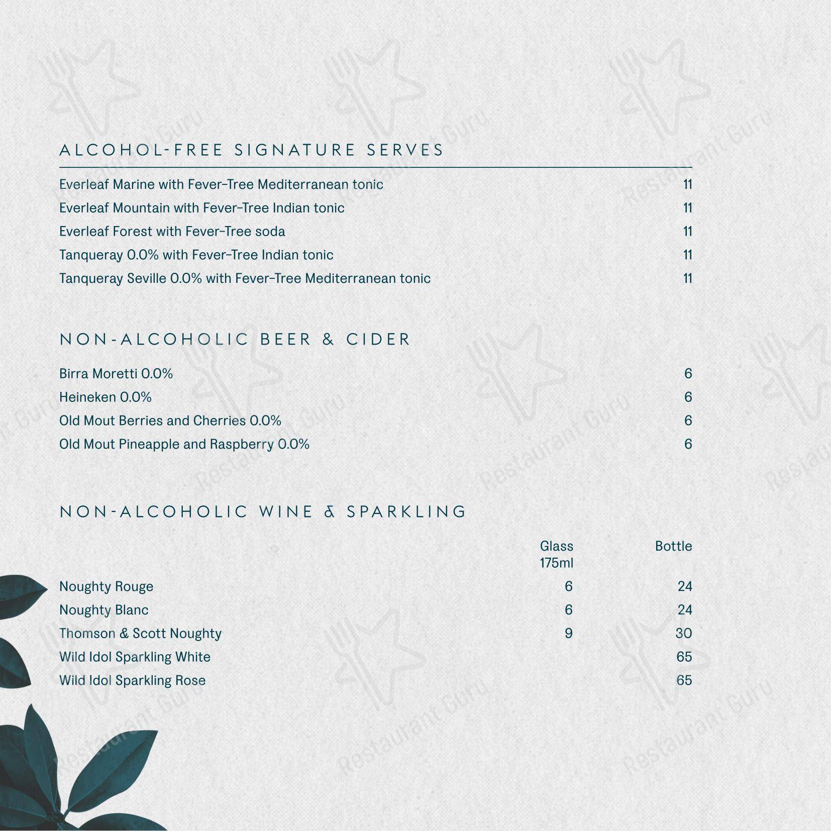 Menu at The Glasshouse restaurant, Watford, Chandler's Cross