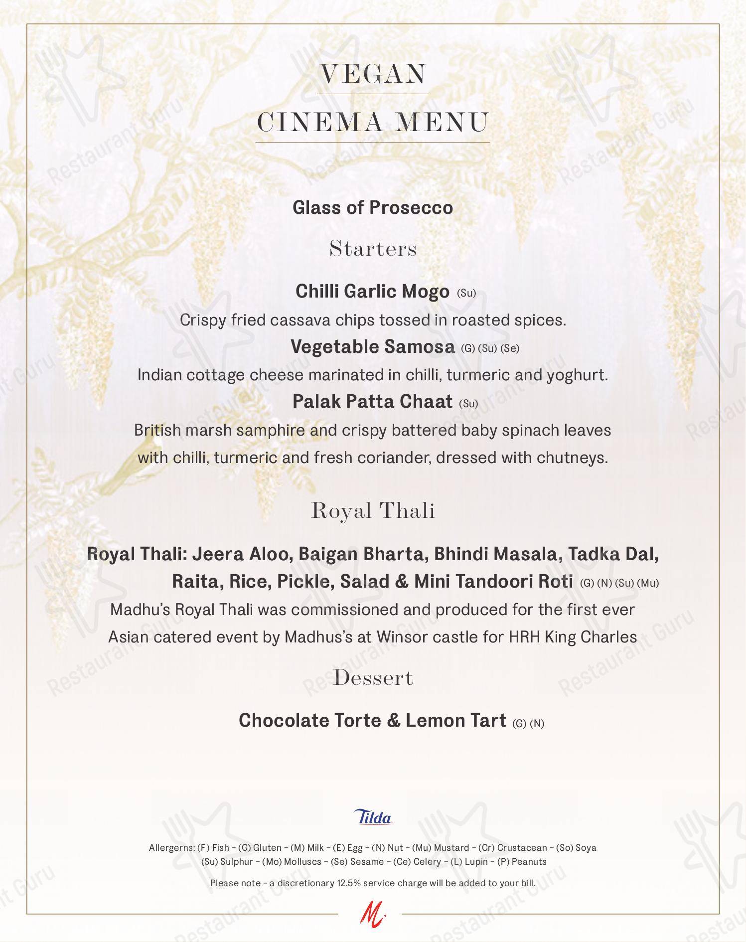 Menu at The Glasshouse restaurant, Watford, Chandler's Cross