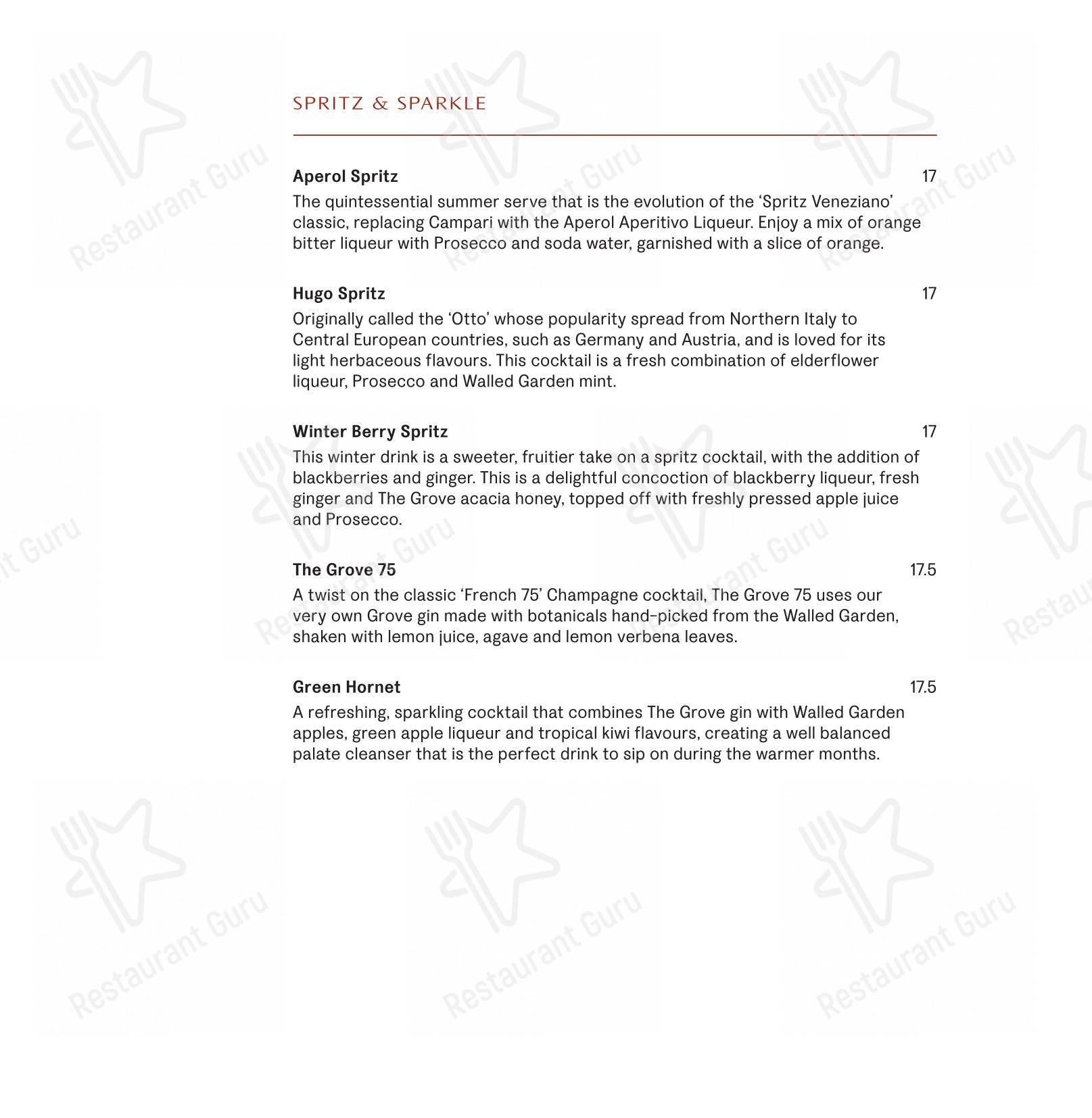 Menu at The Glasshouse restaurant, Watford, Chandler's Cross
