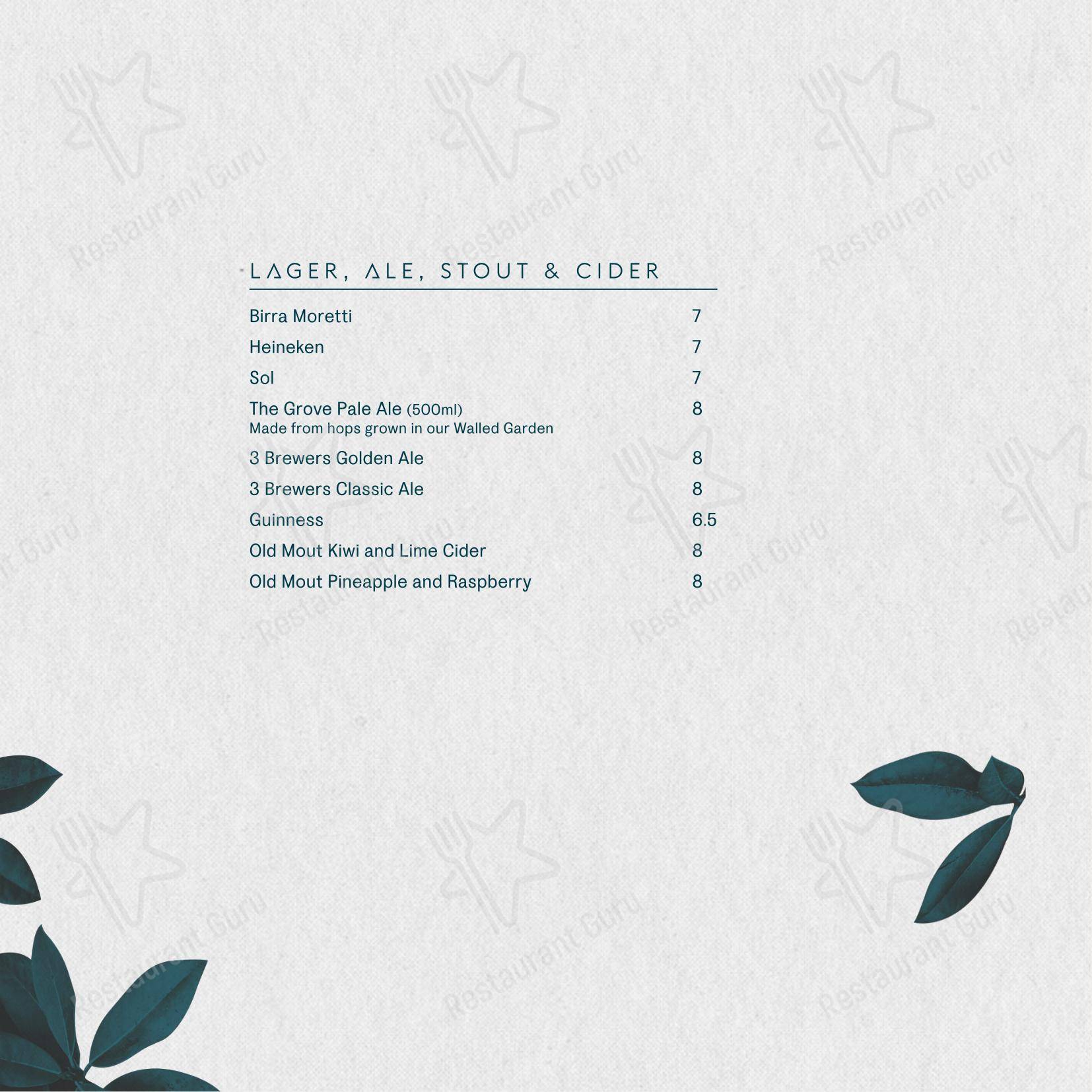 Menu at The Glasshouse restaurant, Watford, Chandler's Cross