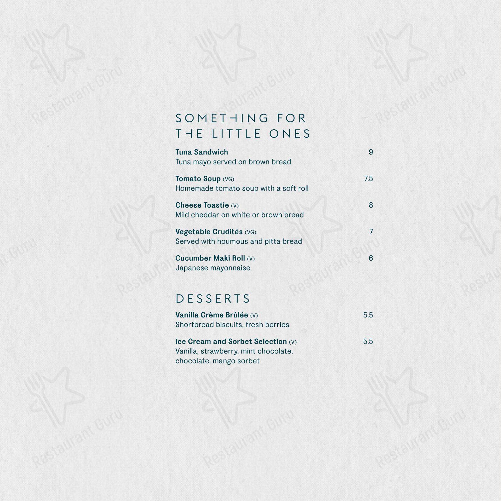 Menu at The Glasshouse restaurant, Watford, Chandler's Cross