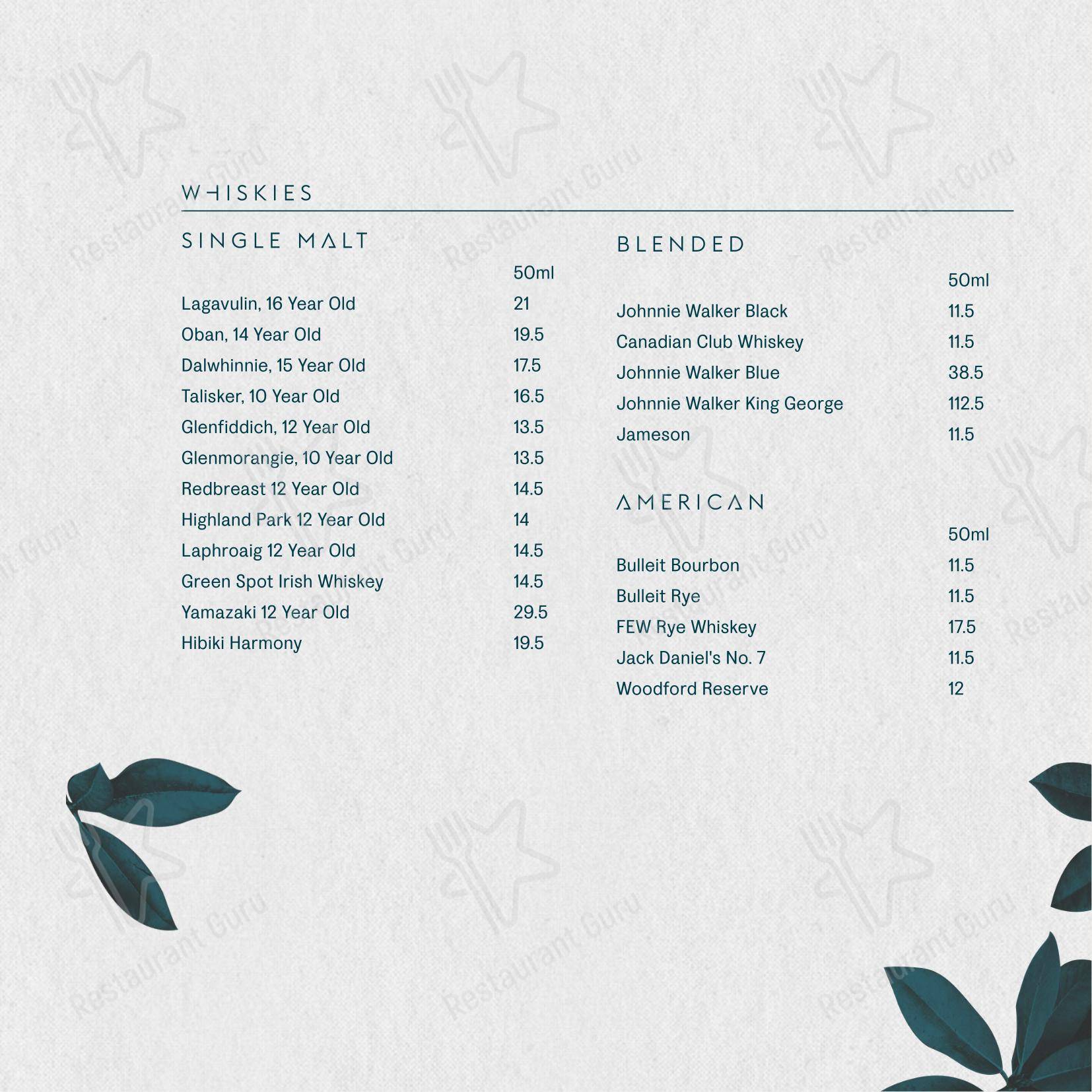 Menu at The Glasshouse restaurant, Watford, Chandler's Cross