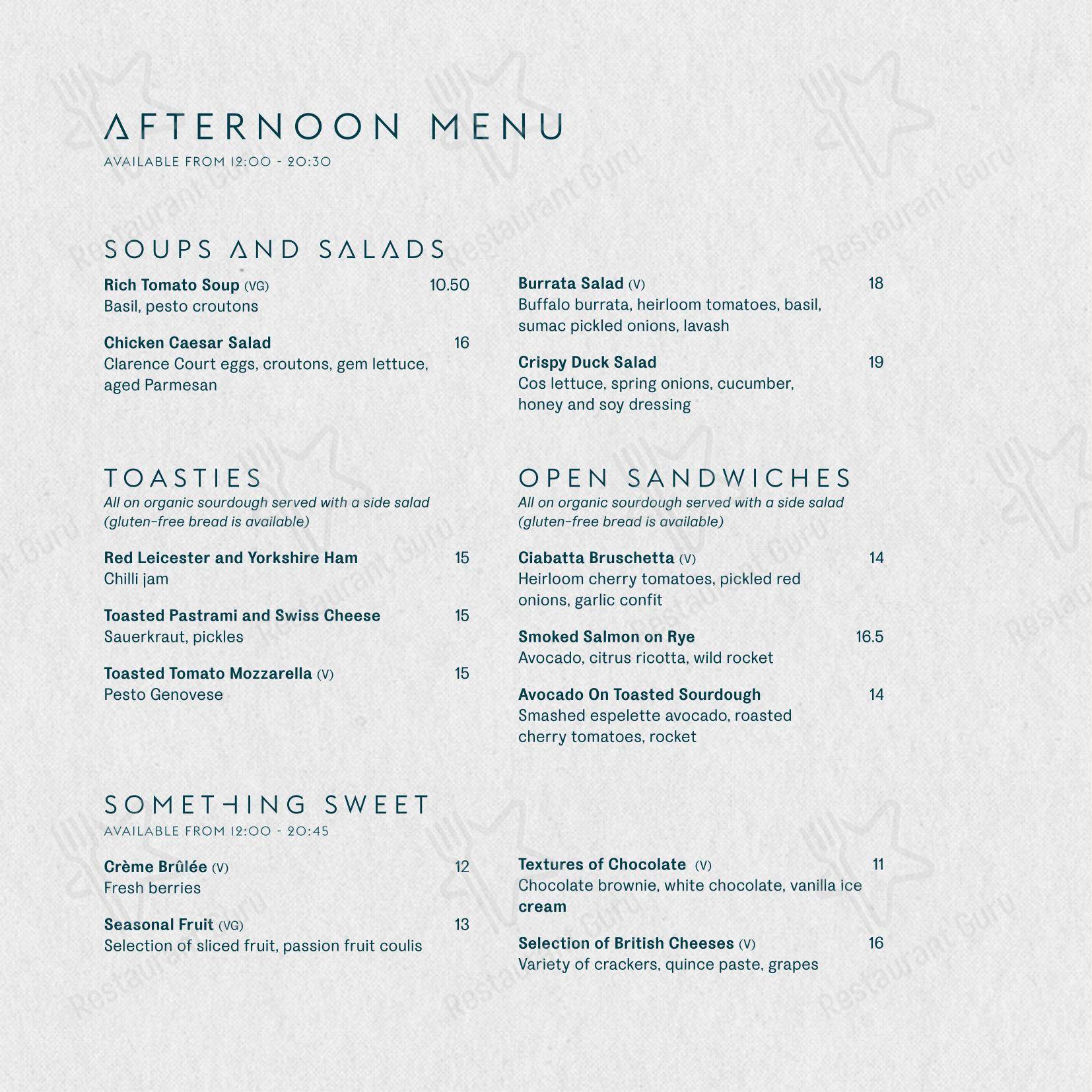 Menu at The Glasshouse restaurant, Watford, Chandler's Cross
