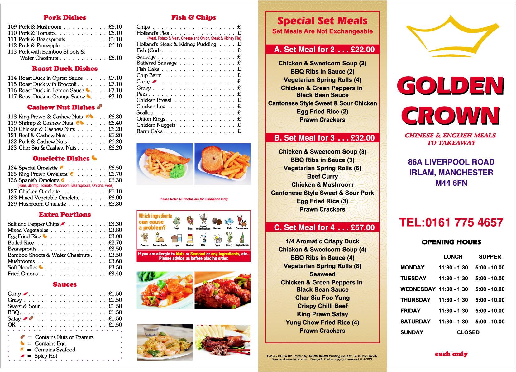 Menu at The Golden Crown fast food, Astley