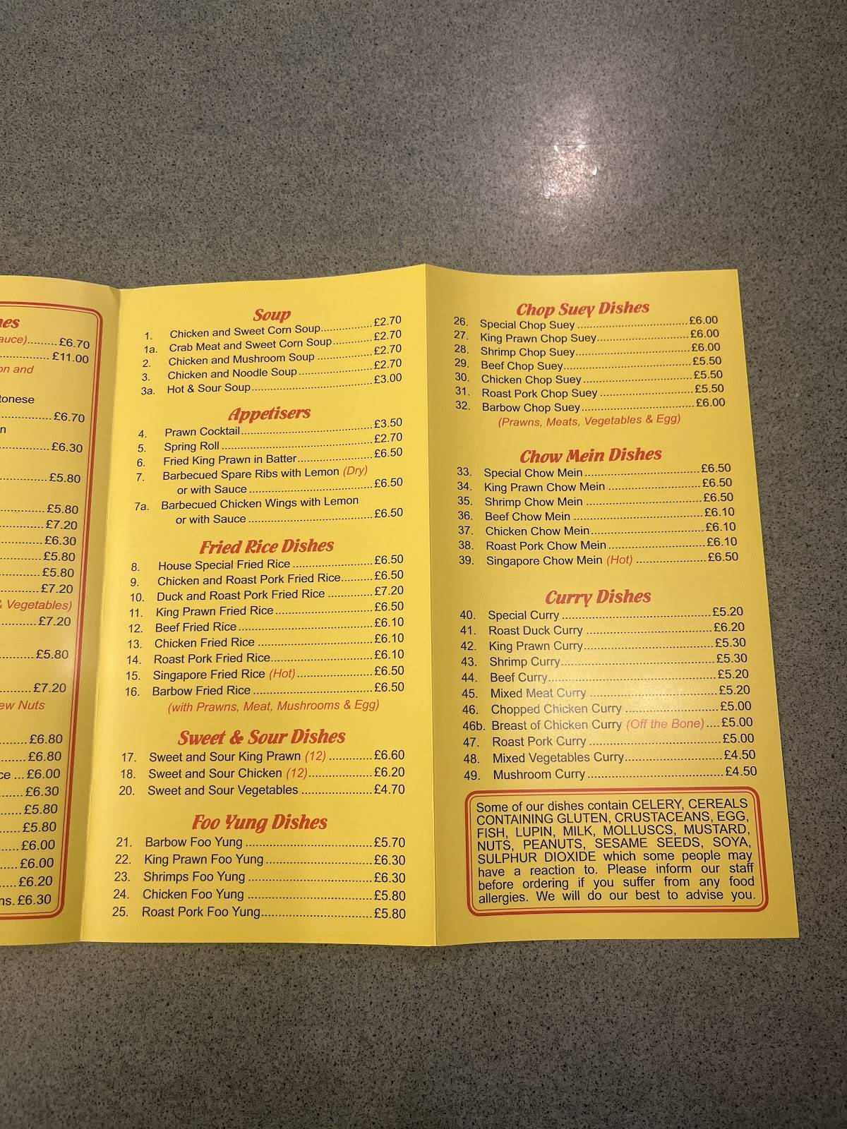 Menu at The Golden Fish fast food, Birmingham, 169 Oscott School Ln