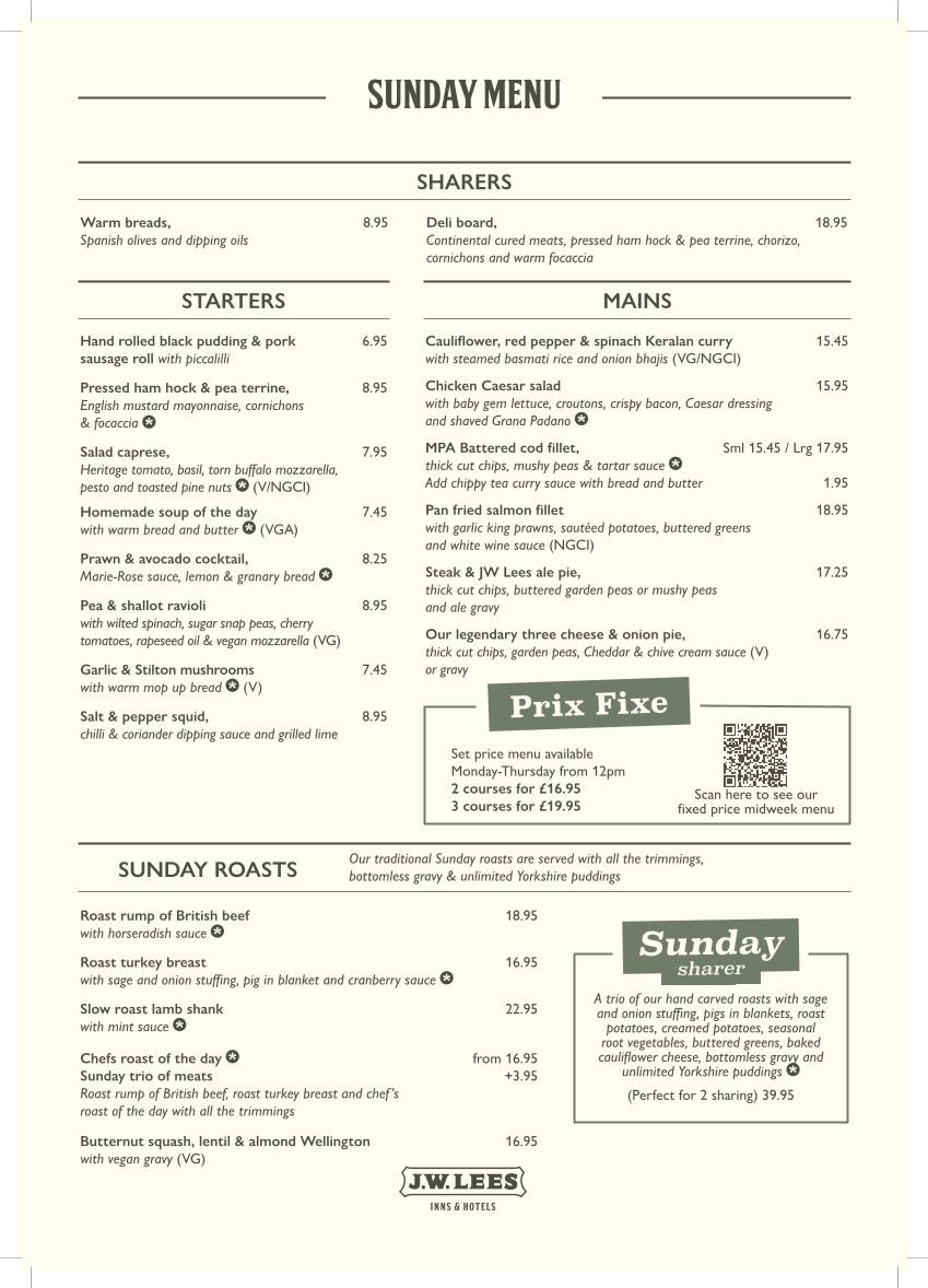 Menu at The Golden Pheasant At Plumley pub & bar, Knutsford