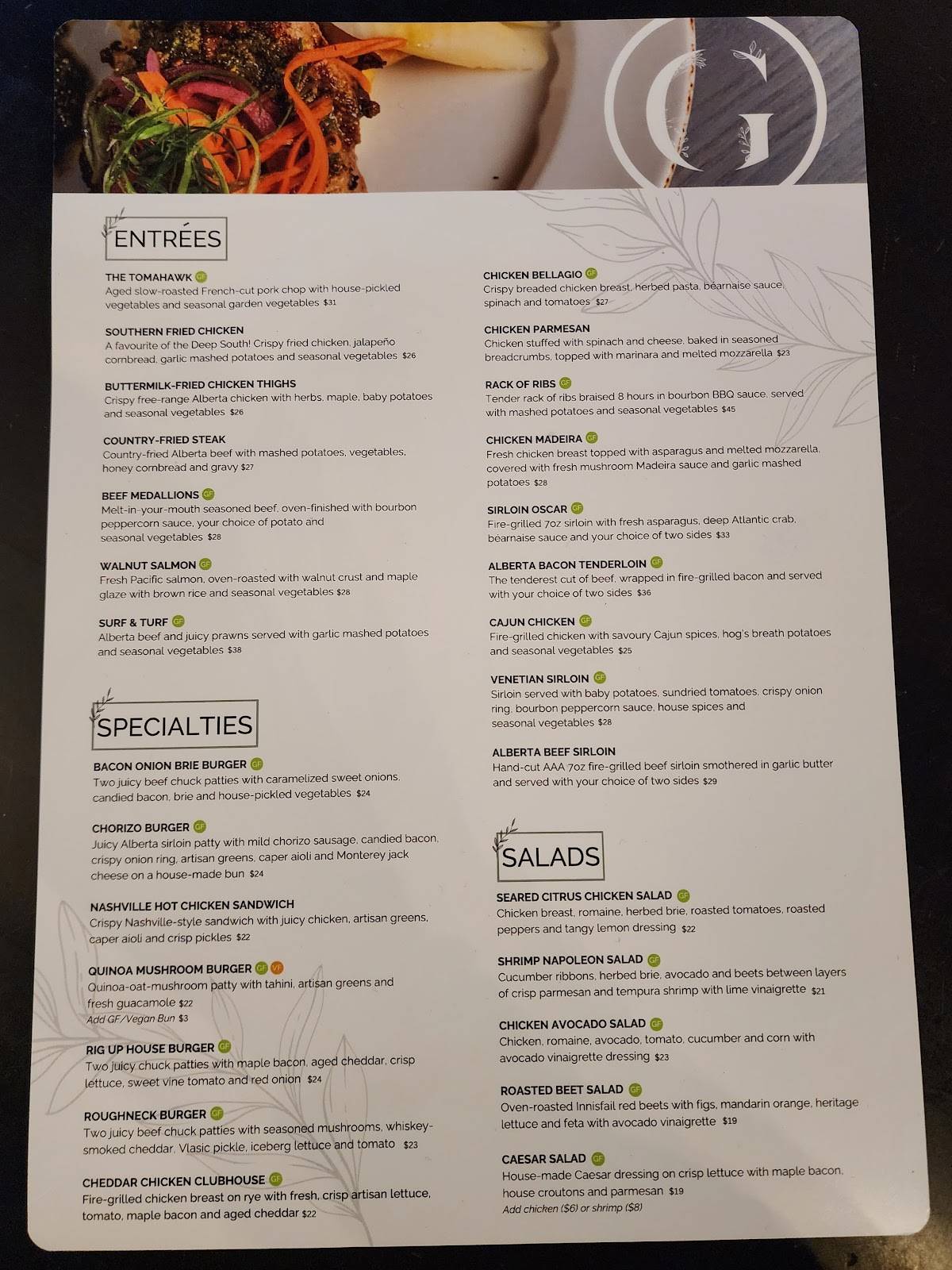 Menu at The Granary Kitchen pub & bar, Red Deer, 50 Ave