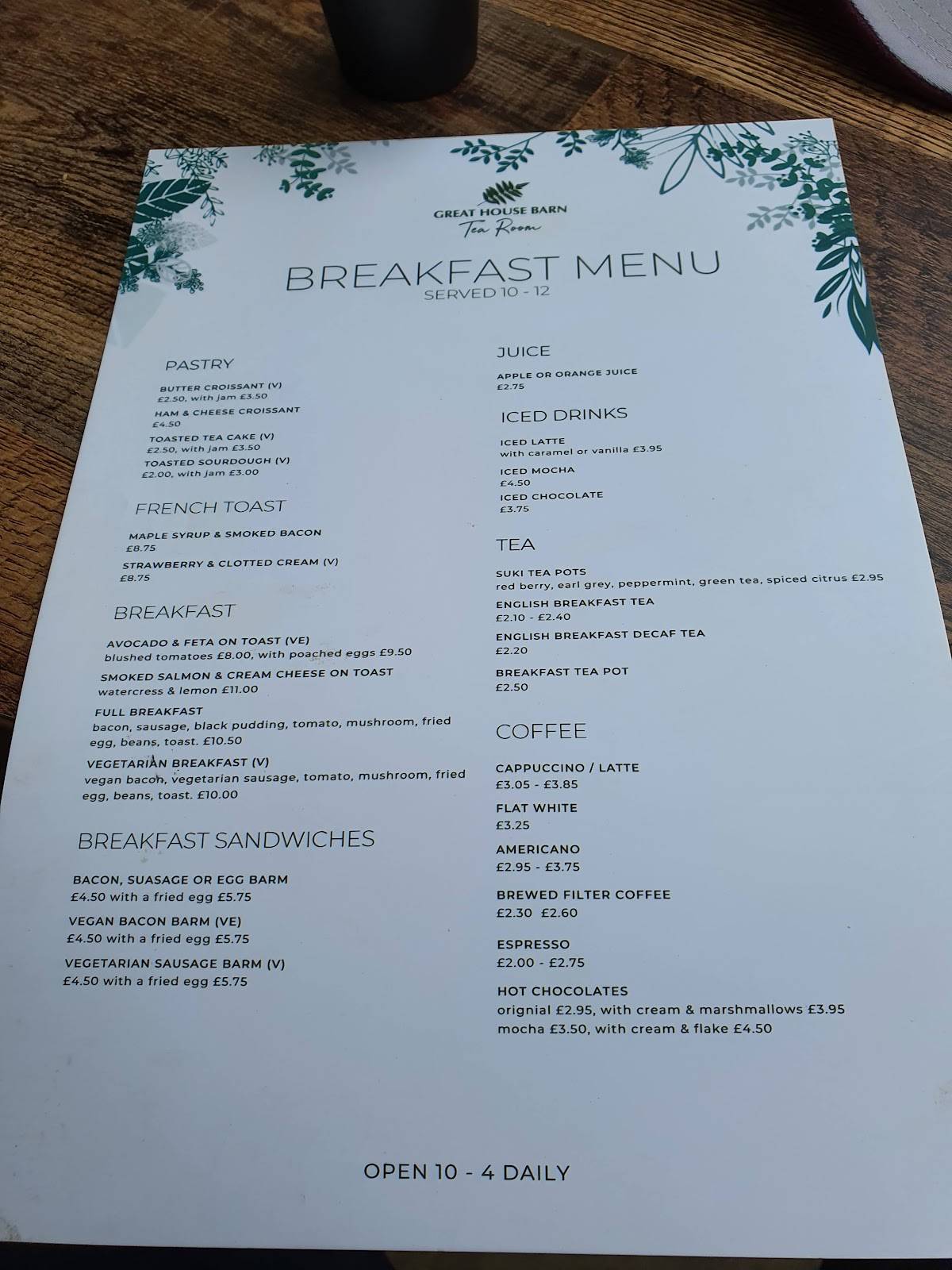 Menu at The Great House Barn, Bolton