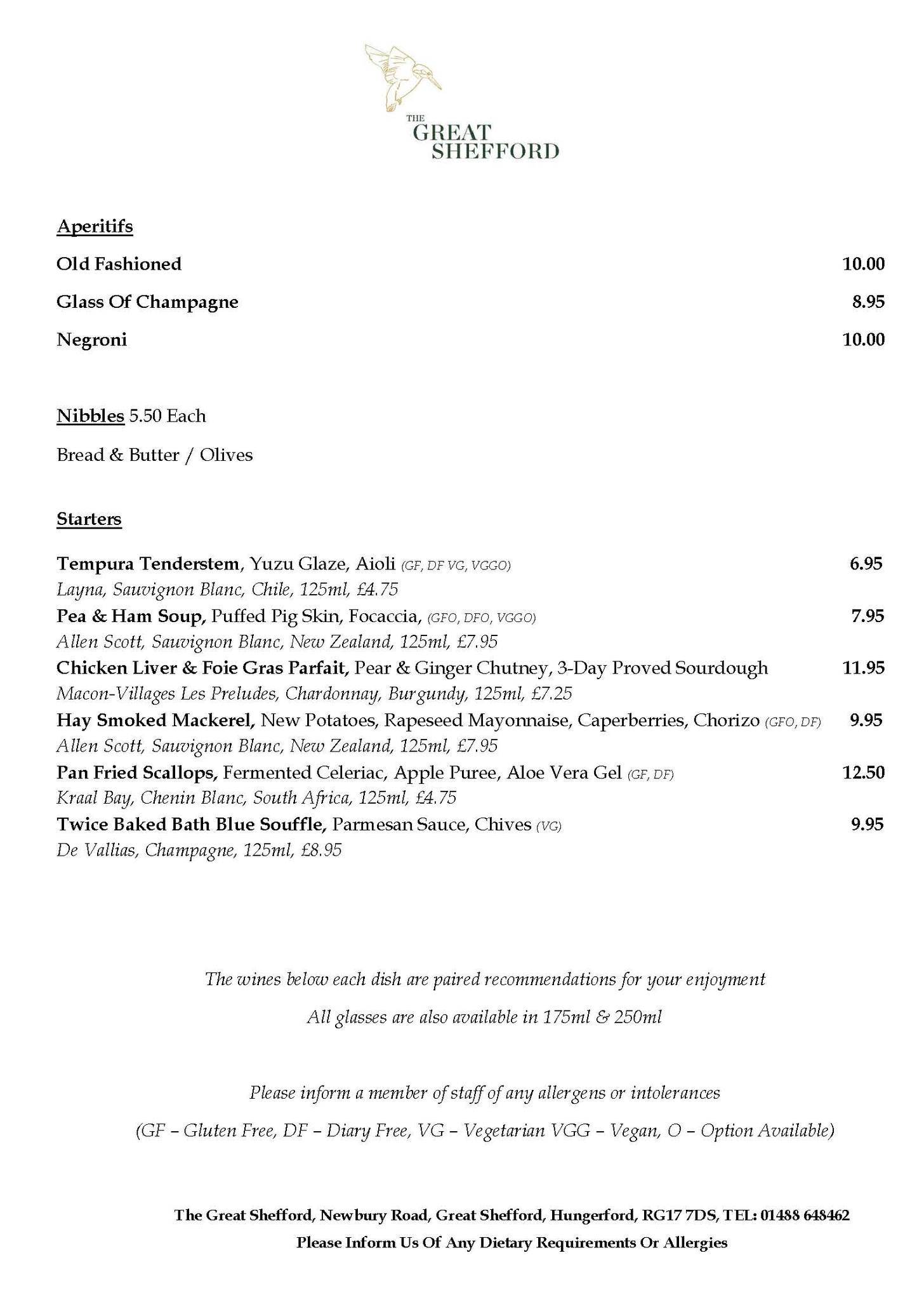 Menu at The Great Shefford pub & bar, Great Shefford