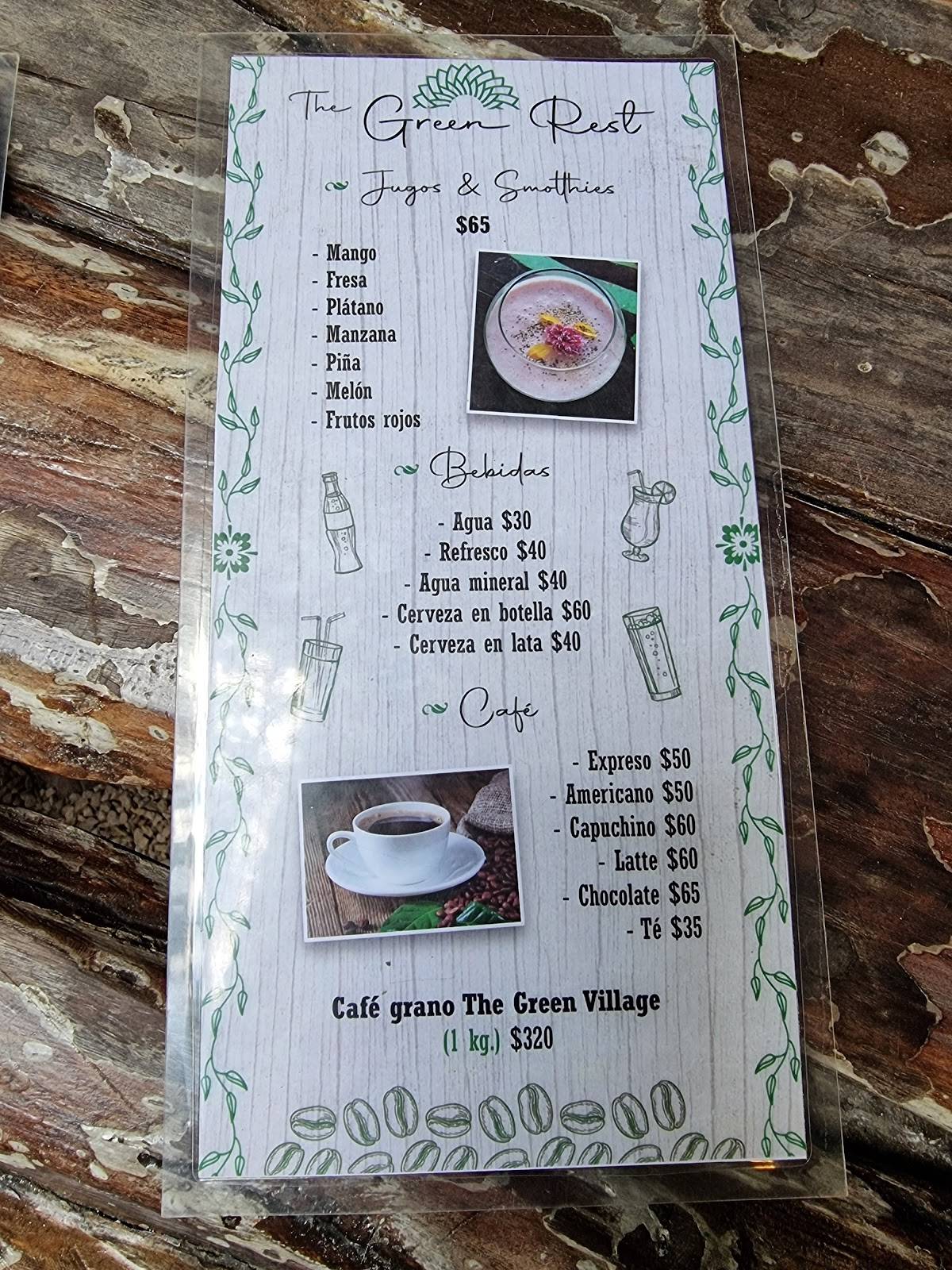 Carta del restaurante The Green Kitchen, Playa del Carmen