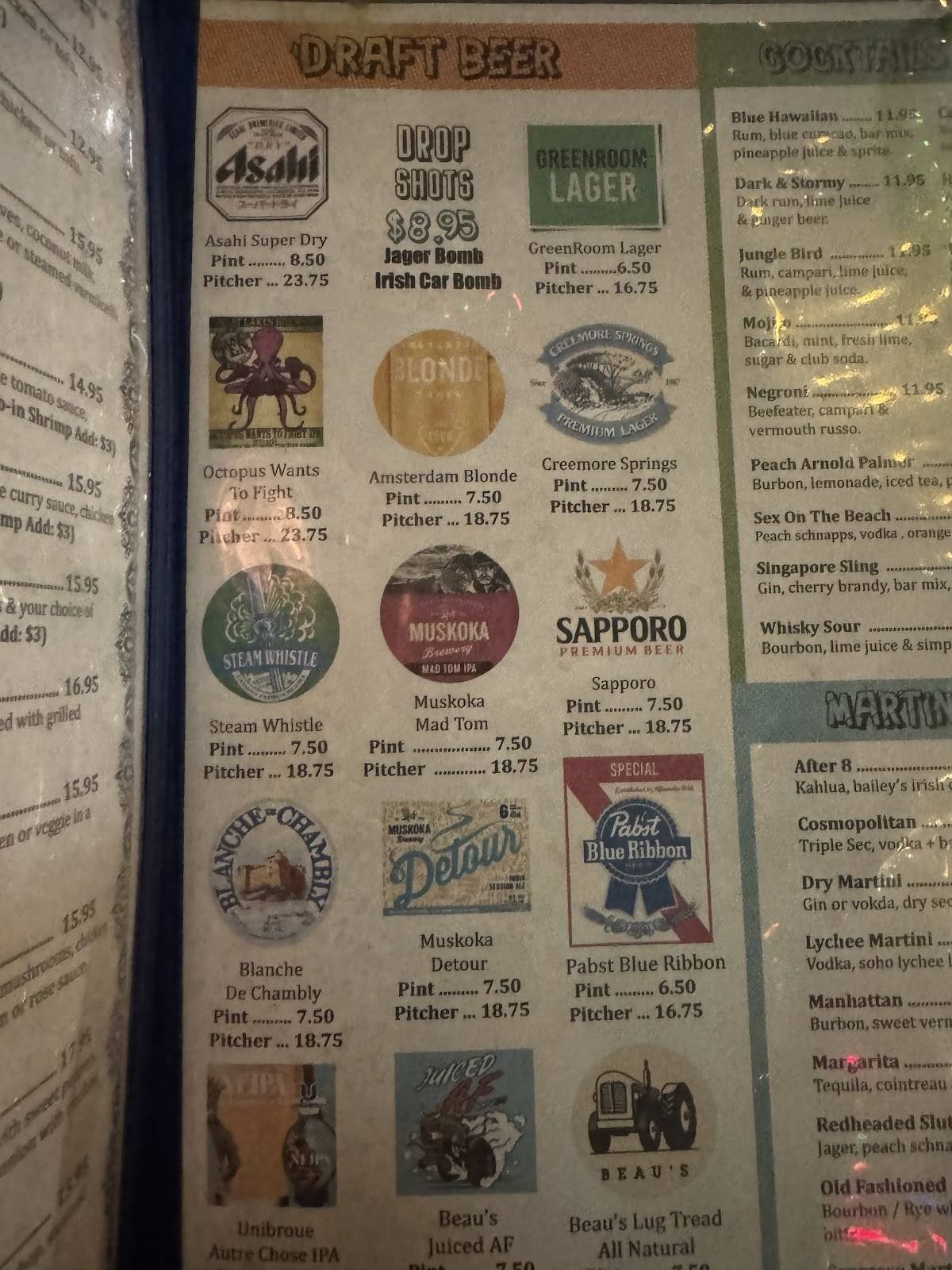 Menu at The Green Room pub & bar, Toronto, 414 College St