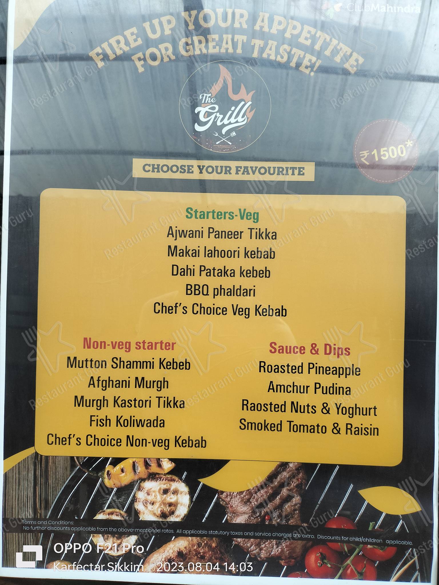 Menu at The Grill - Club Mahindra Baiguney, Sikkim, Jorethang