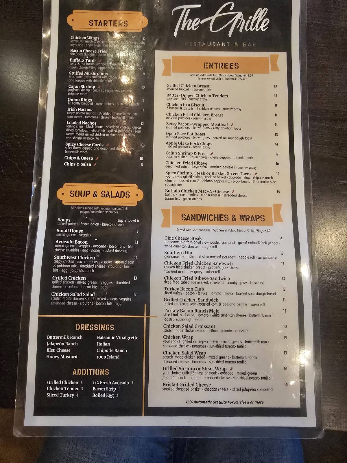 Menu at The Grille pub & bar, Pauls Valley