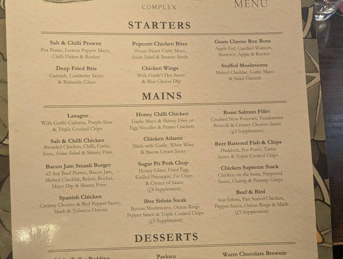 Menu at The Grouse Bar & Restaurant, Ballymena, 74-76 Ballymoney St