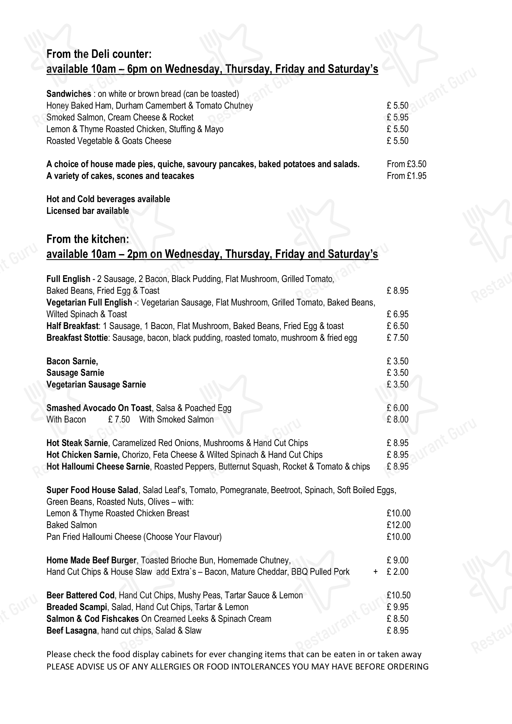Menu at The Hammer and Pincers pub & bar, Newton Aycliffe