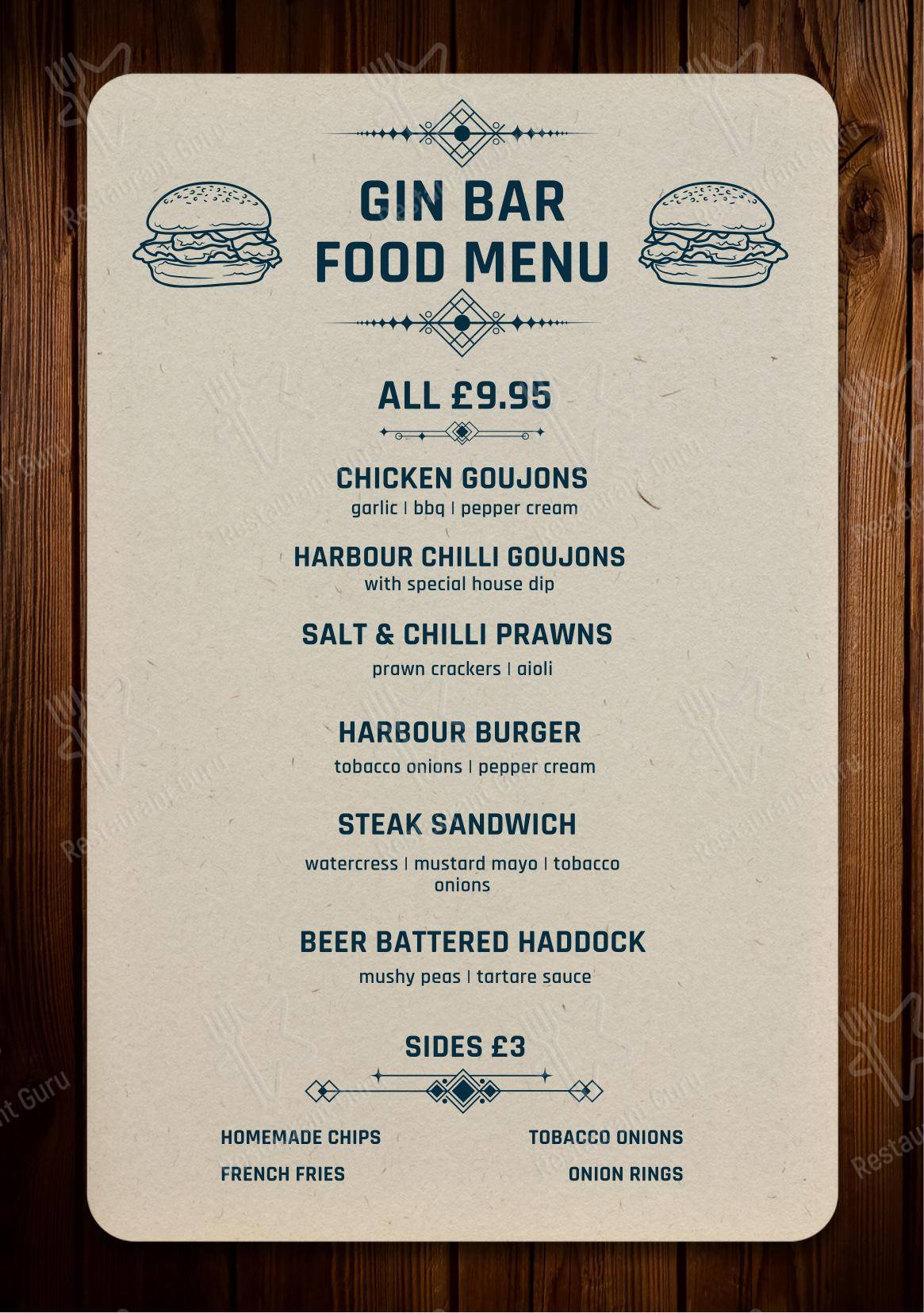Menu at The Harbour Bar, Portrush
