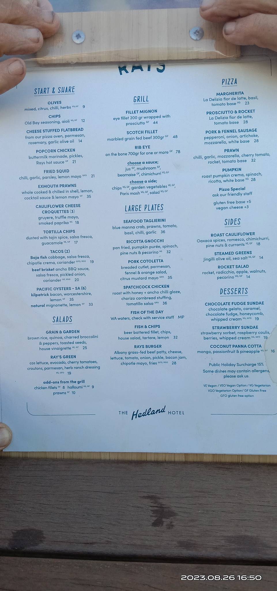 Menu at The Hedland Hotel Restaurant and Bar, Port Hedland