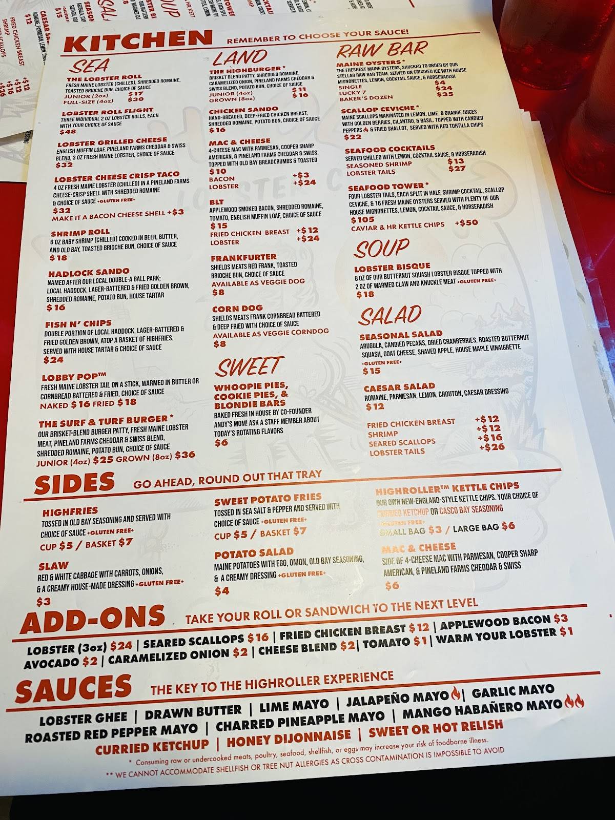 Menu at The Highroller Lobster Co. pub & bar, Portland