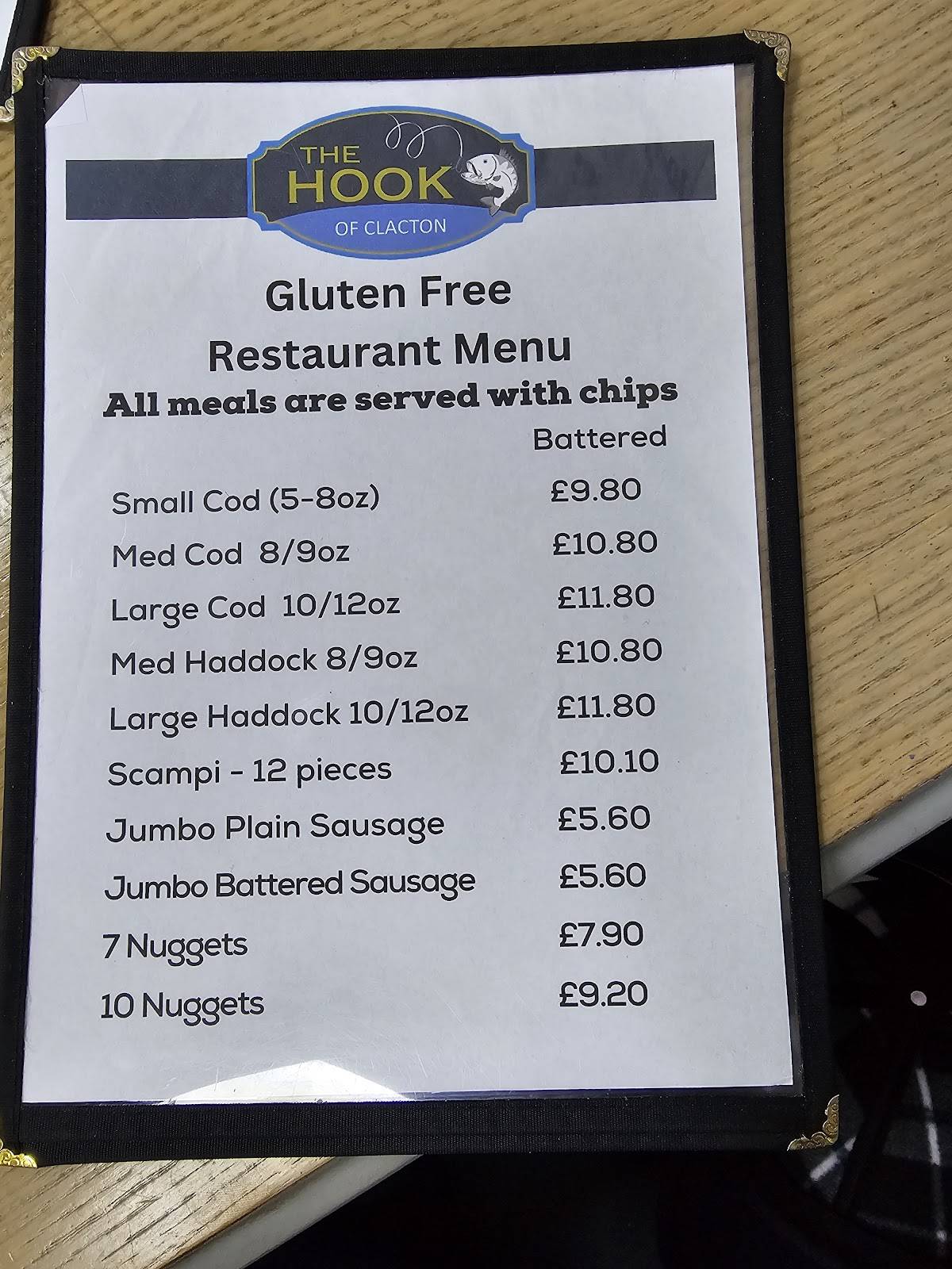 Menu at The Hook of Clacton restaurant, Clacton-on-Sea