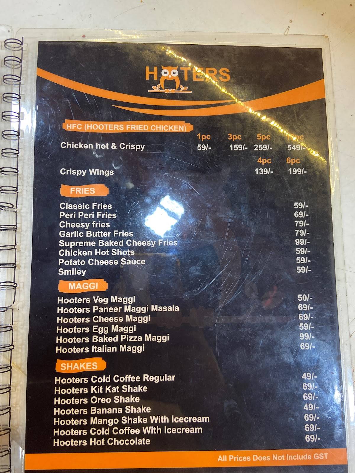 Menu at The Hooters Cafe, Lucknow, Shop No-48