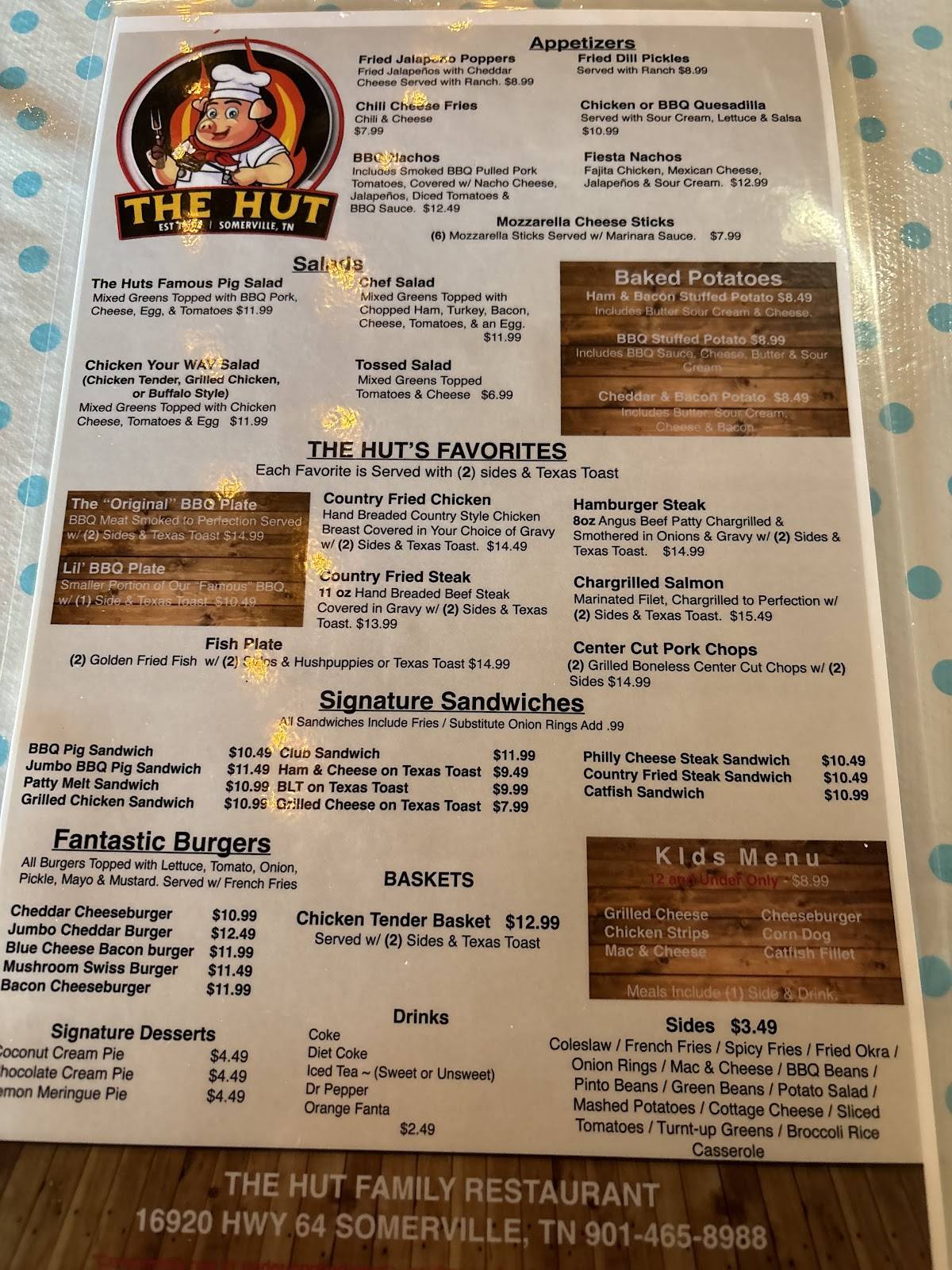 Menu at The Hut restaurant, Somerville