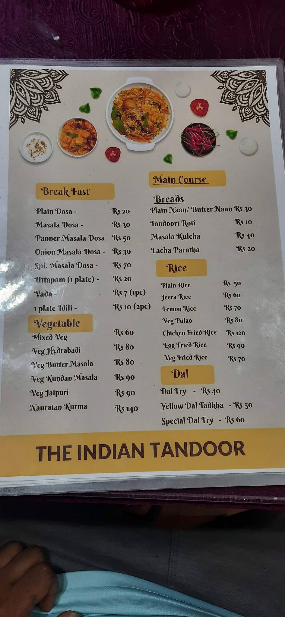 Menu at The Indian Tandoor, Rourkela