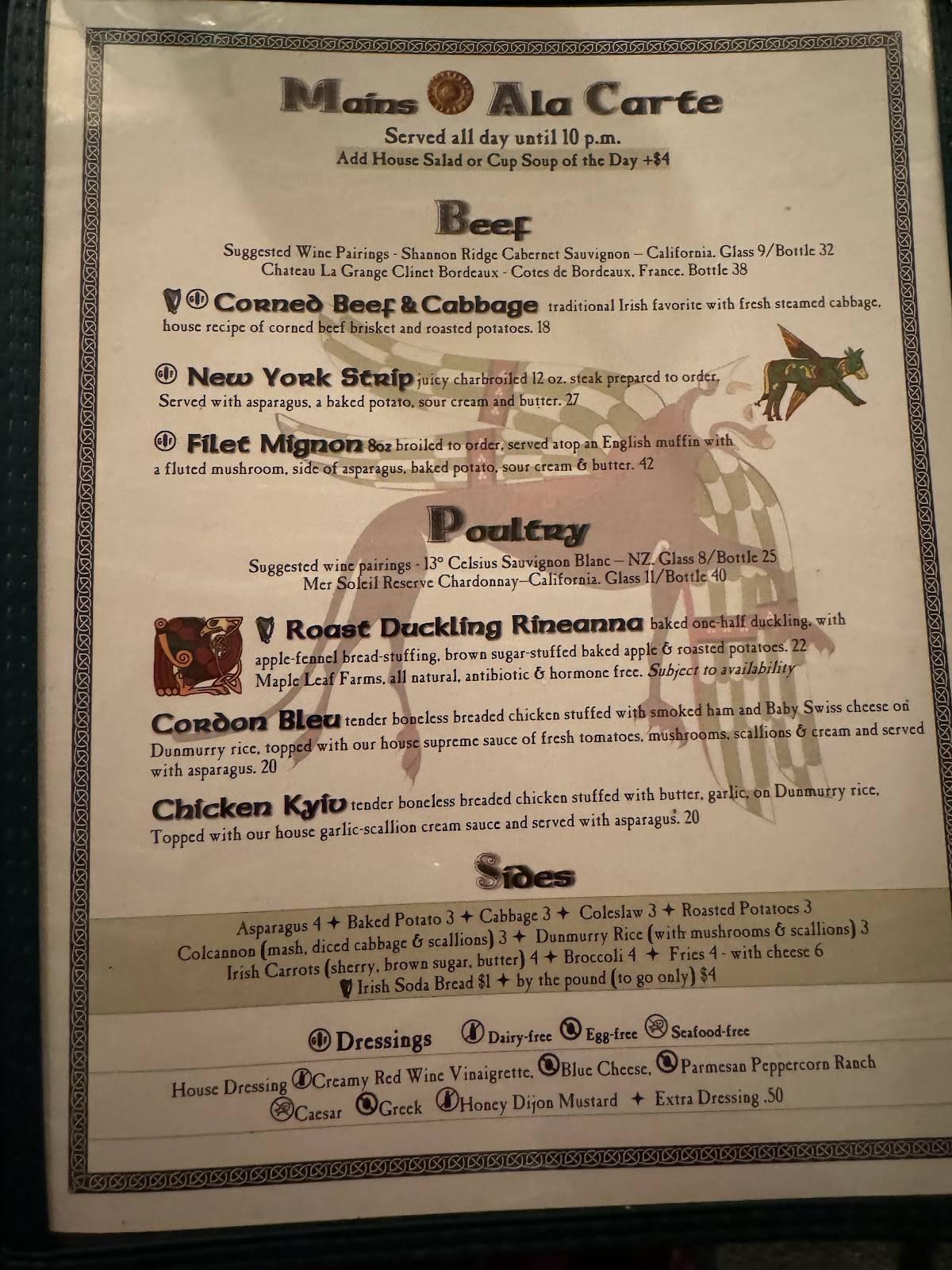 Menu at The Irish Lion Restaurant & Pub, Bloomington