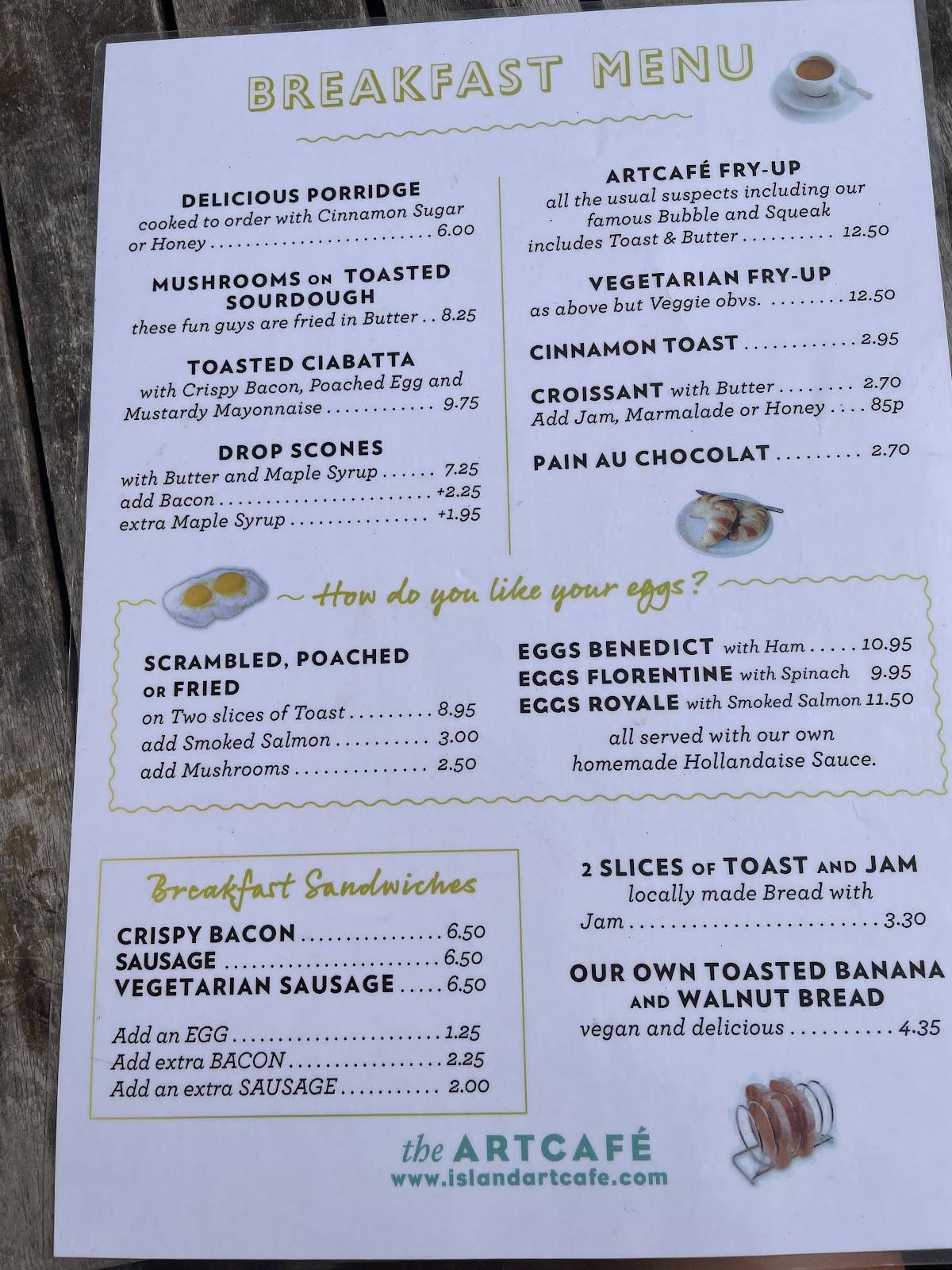 Menu at The Island Art Cafe, West Mersea