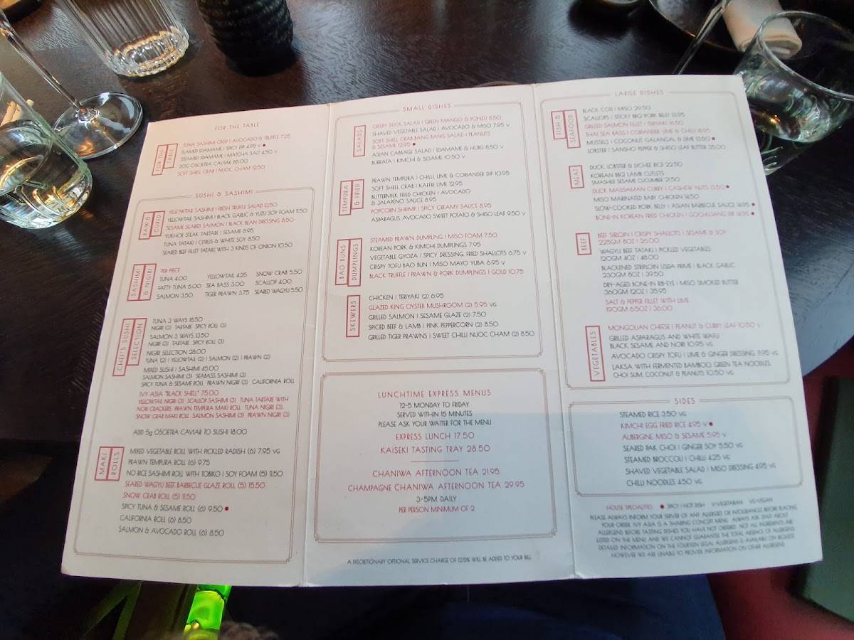 Menu at The Ivy Asia St Paul's restaurant, London
